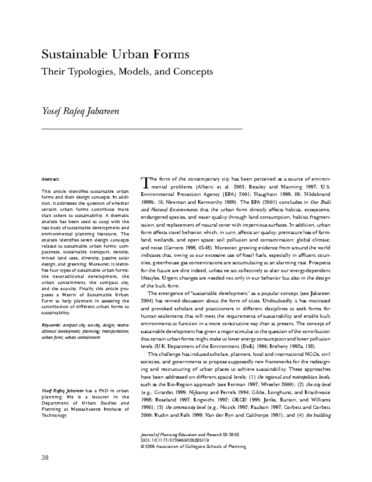 Sustainable Urban Forms: Typologies and Concepts (Jabareen 2006) - Studocu