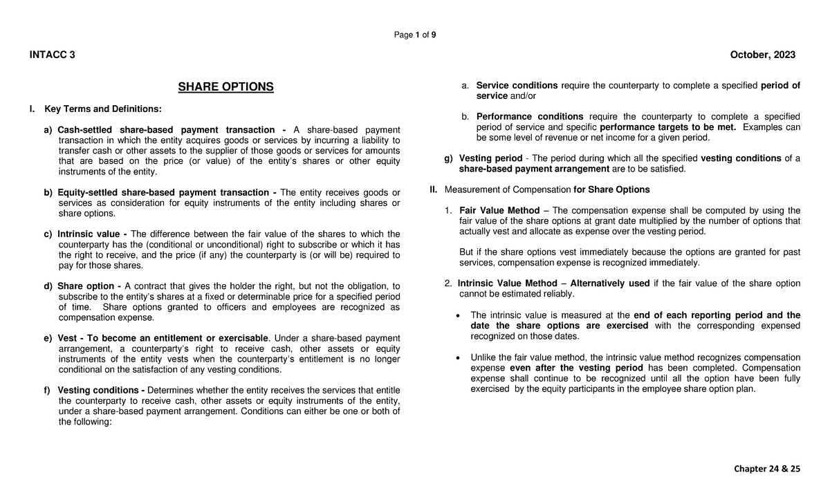 Chapter 24 and 25 Notes and Examples - INTACC 3 October, 2 023 SHARE ...
