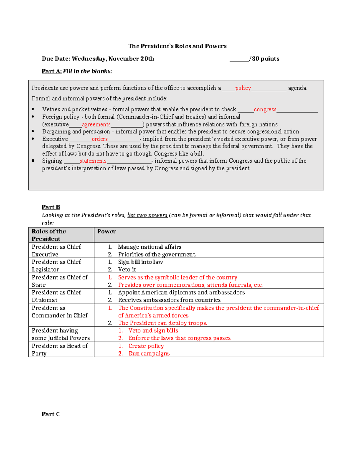 President's Roles & Powers: Overview for 24 24claire Class - Studocu