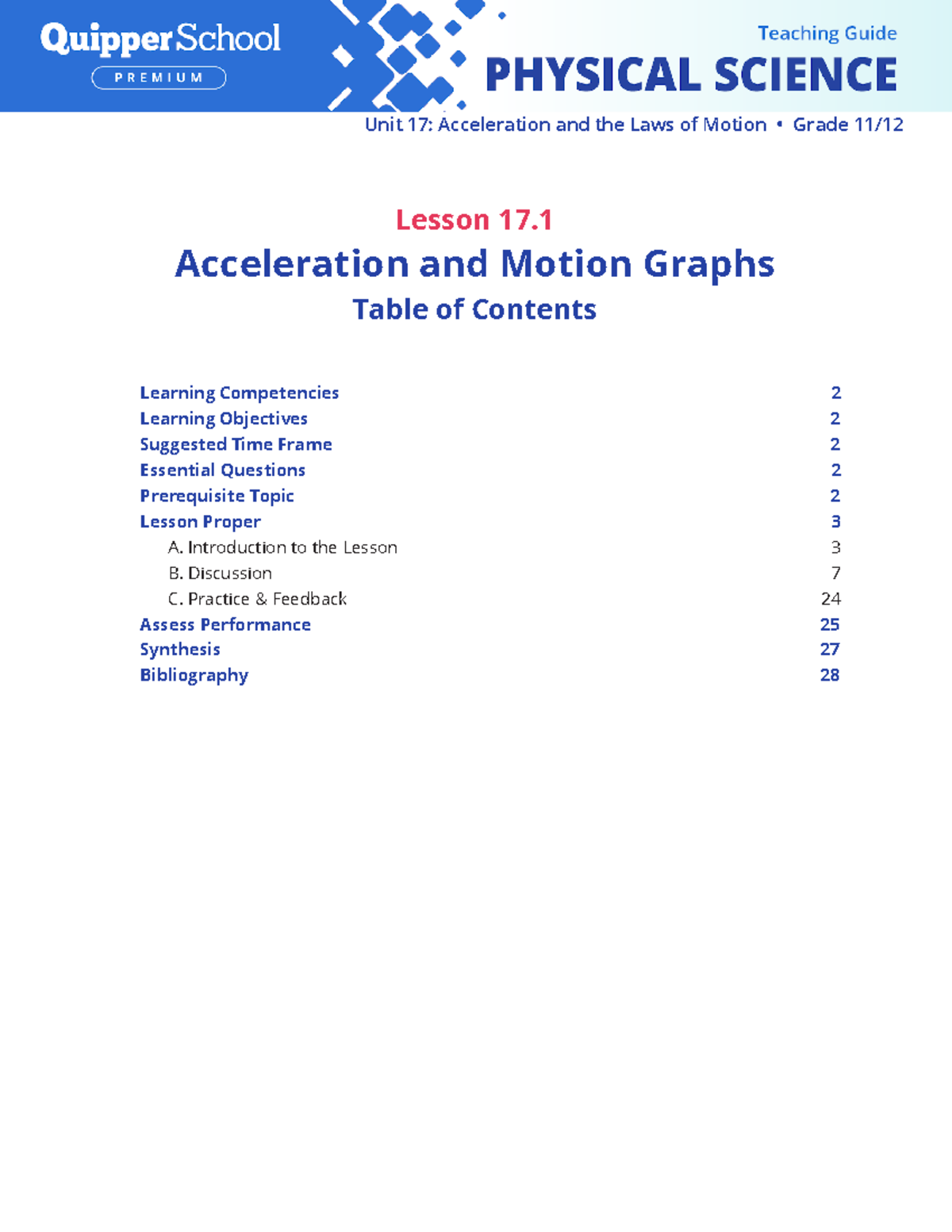 Physical Science SHS 17.1 Acceleration and Motion Graphs - Lesson 17 ...