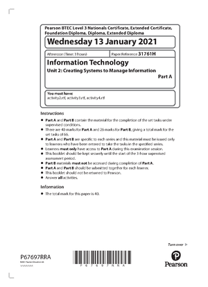 P70533 BTEC L3 Information & Creative Technology 31761H Unit 2 Part A ...