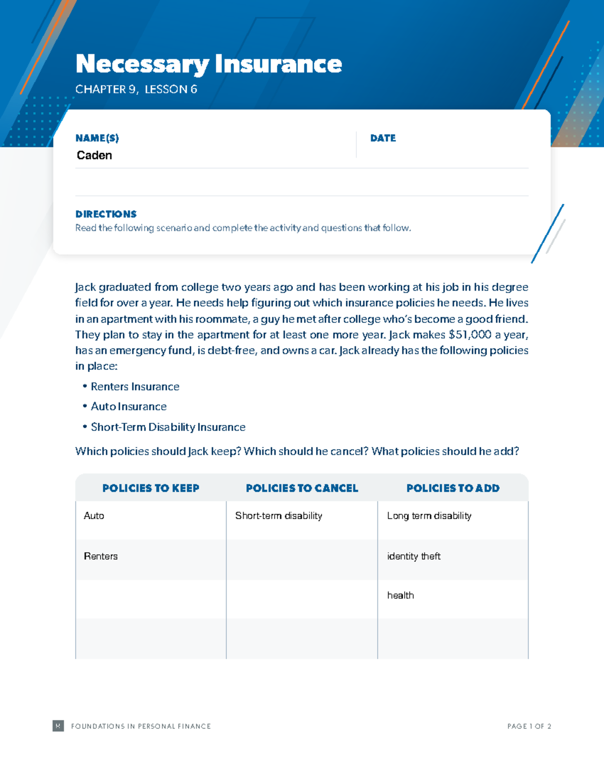 9 - Foundations in Personal Finance: Chapter 9, Lesson 6 Analysis - Studocu