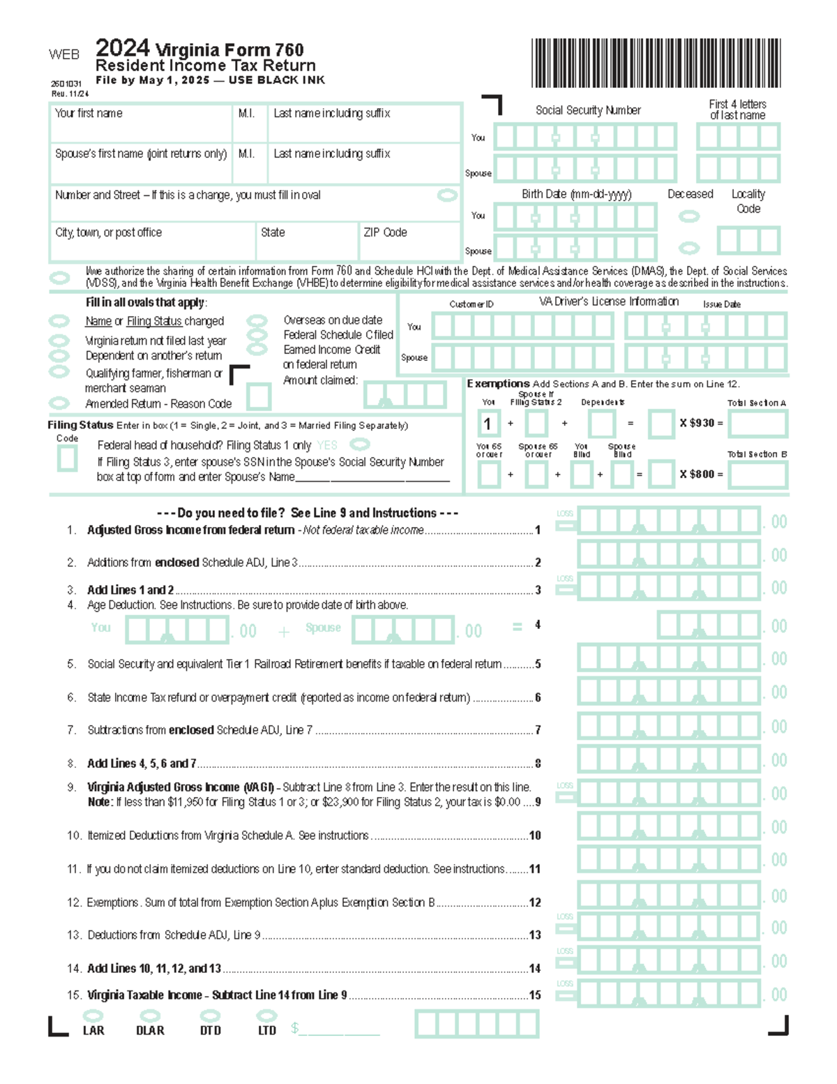 2024 VA Form 760 Resident Income Tax Return Instructions - Studocu