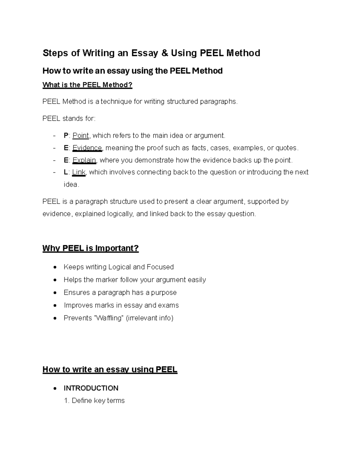 Steps of Writing an Essay Using the PEEL Method (For Faith & Lerato ...