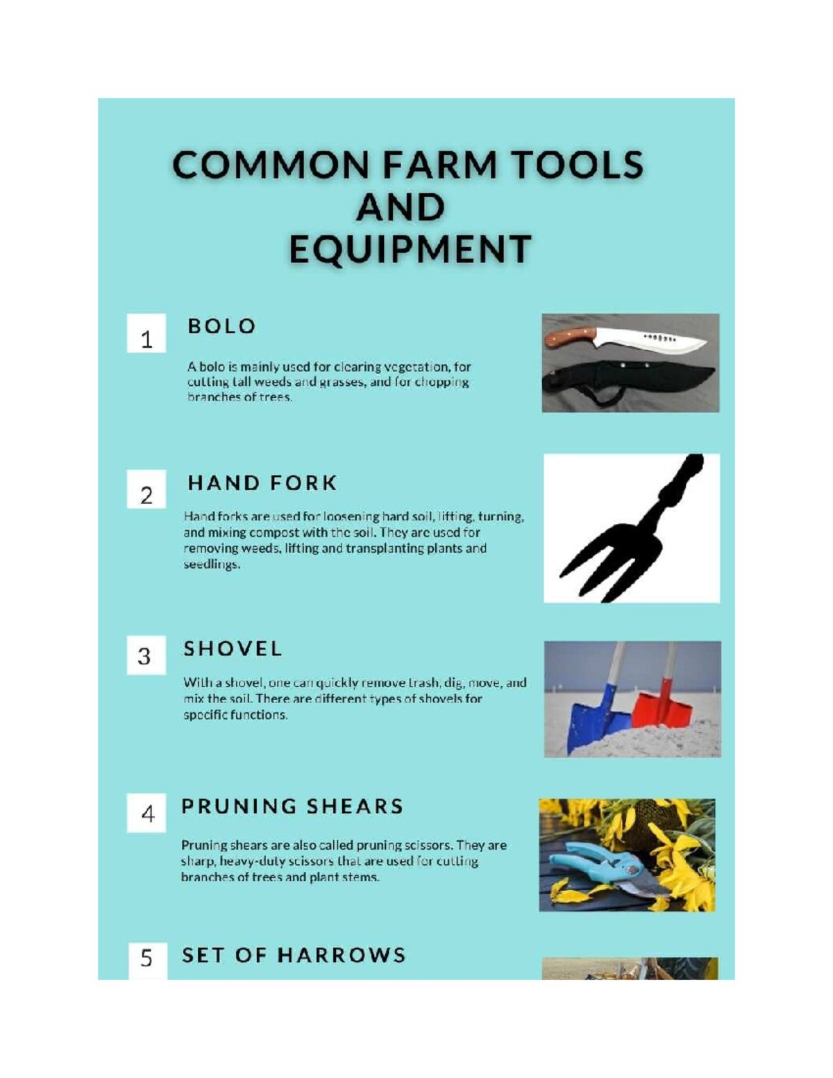 Tle - bioinformatics - COMMON FARM TOOLS AND EQUIPMENT BOLO 1 A bolo is ...
