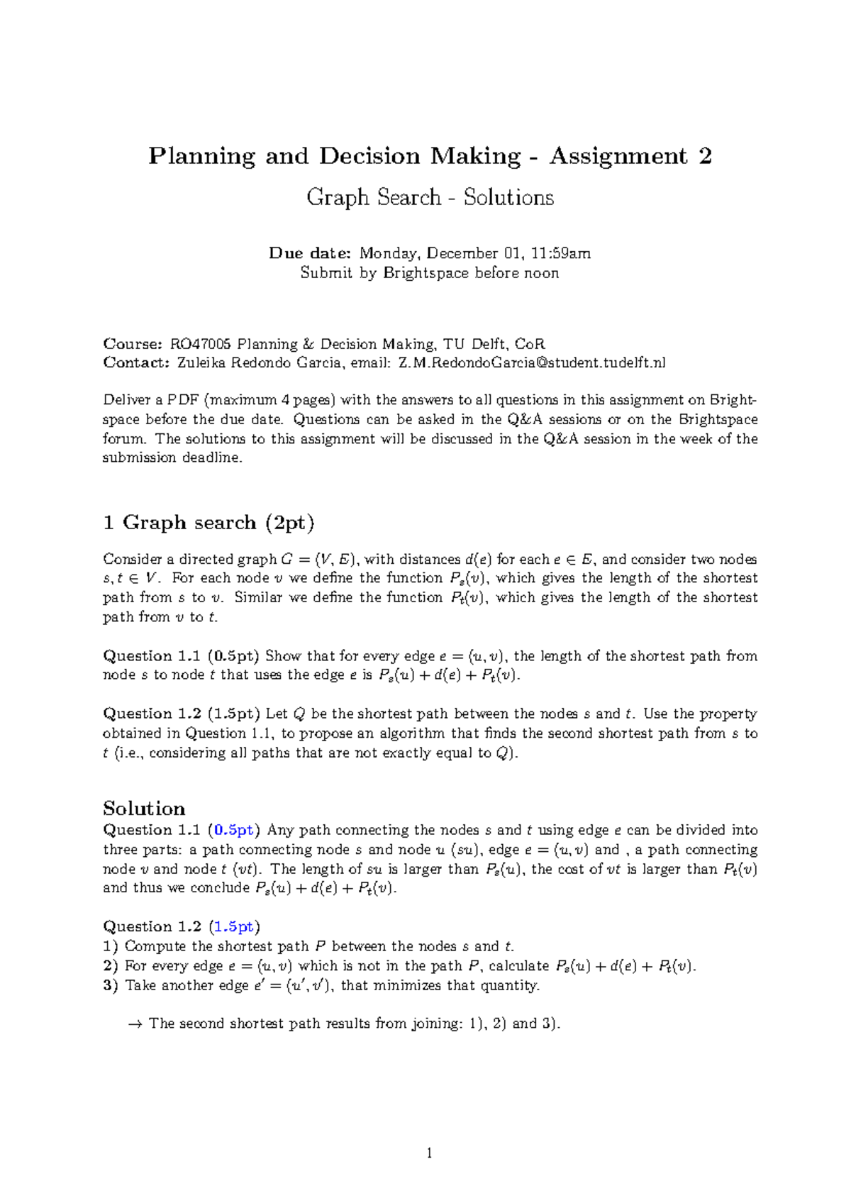 RO47005 Planning & Decision Making Assignment 2 Solutions - Studeersnel