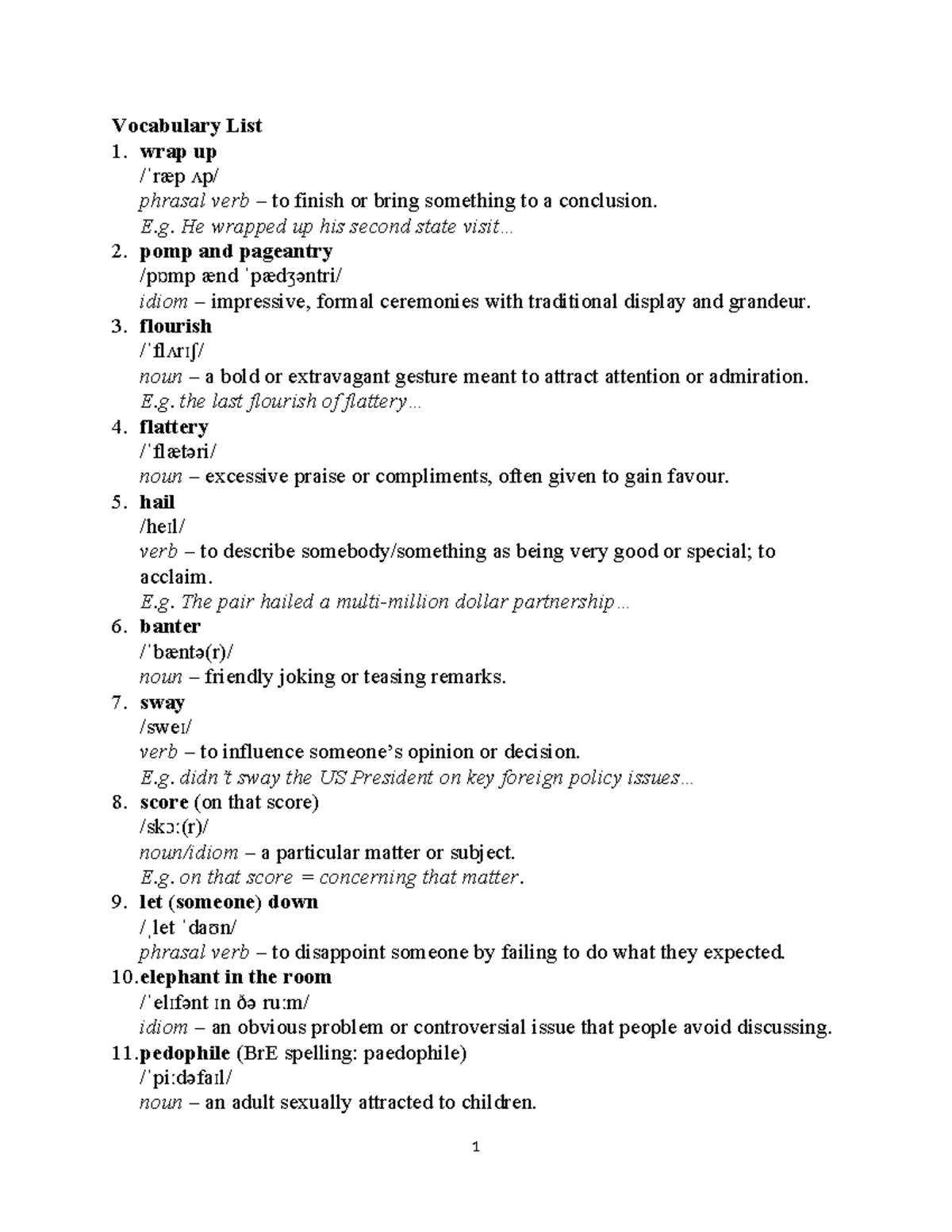 TRP 101: Vocabulary List & Analysis of Trump's UK State Visit - Studocu