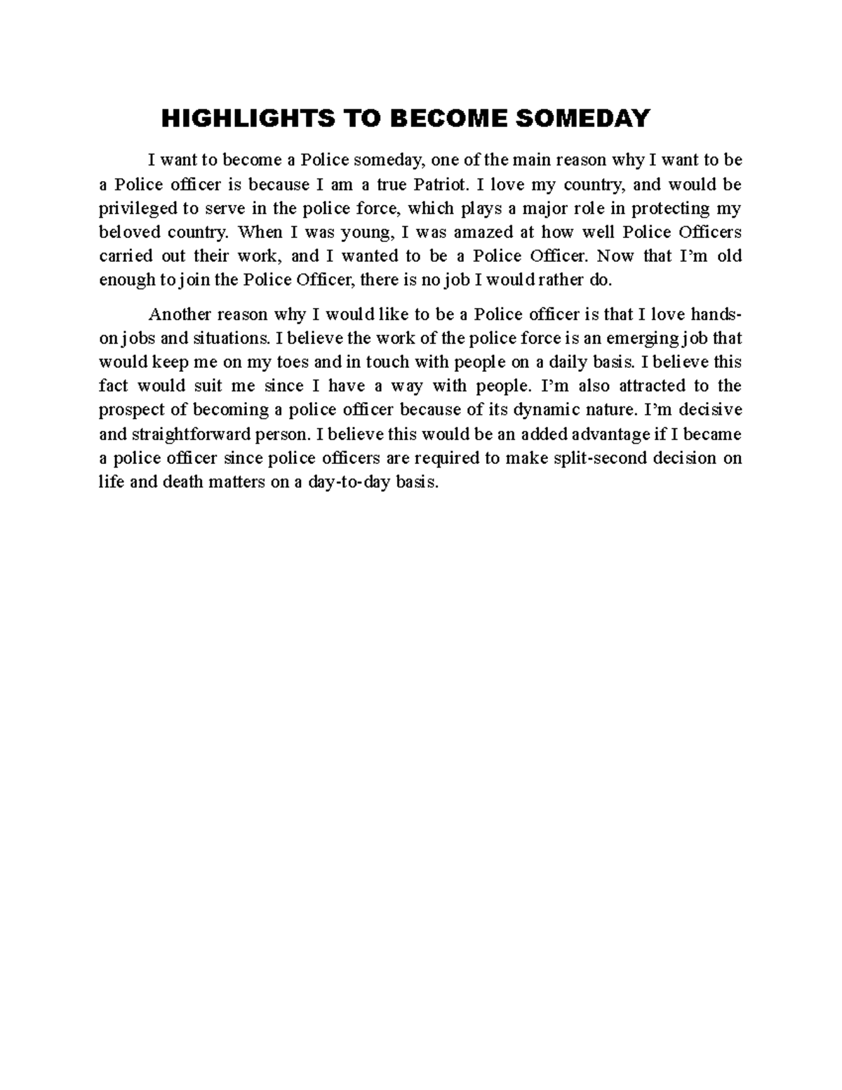 Choosing a Career as a Police Officer: My Aspirations and Goals - Studocu