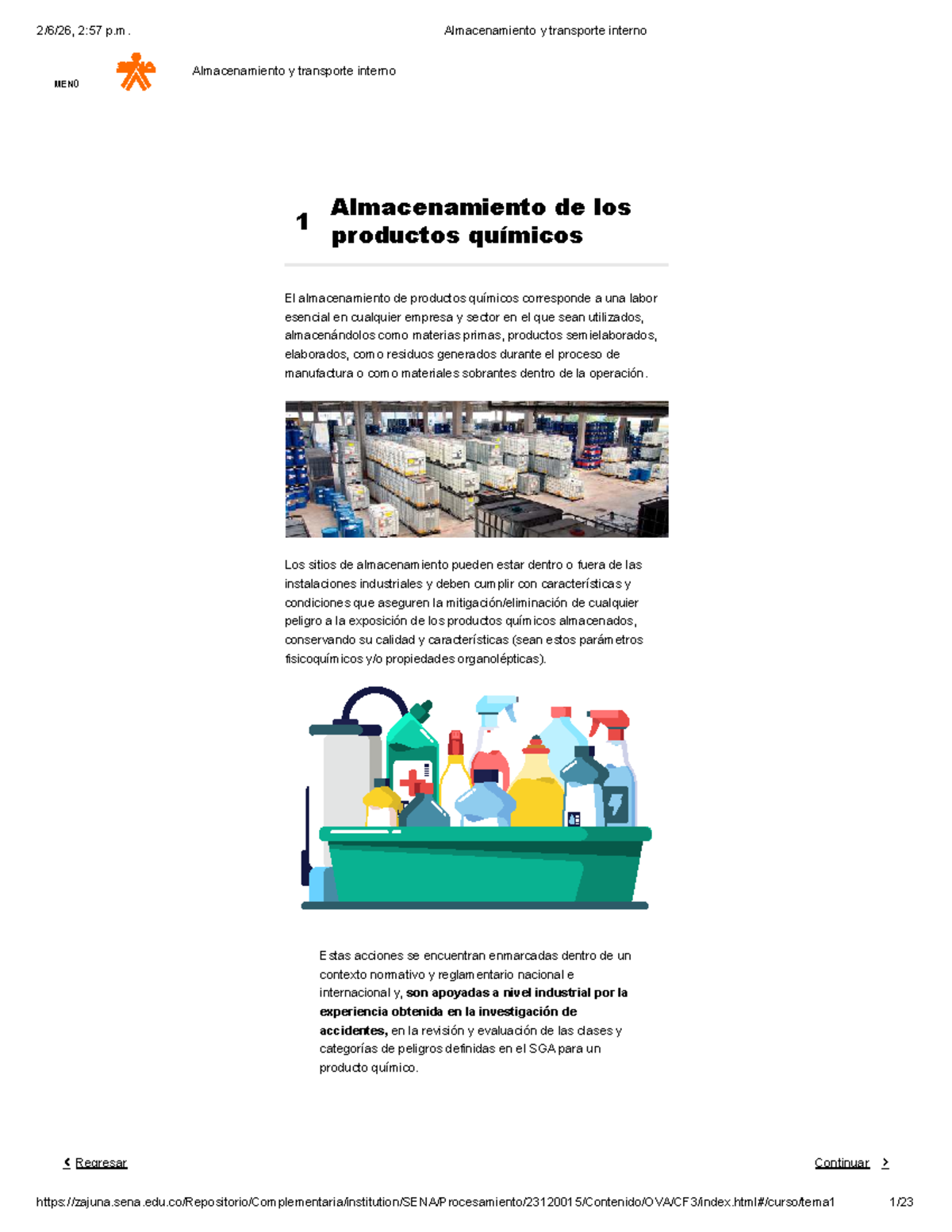Almacenamiento y Transporte Interno de Productos Químicos - SGA - Studocu
