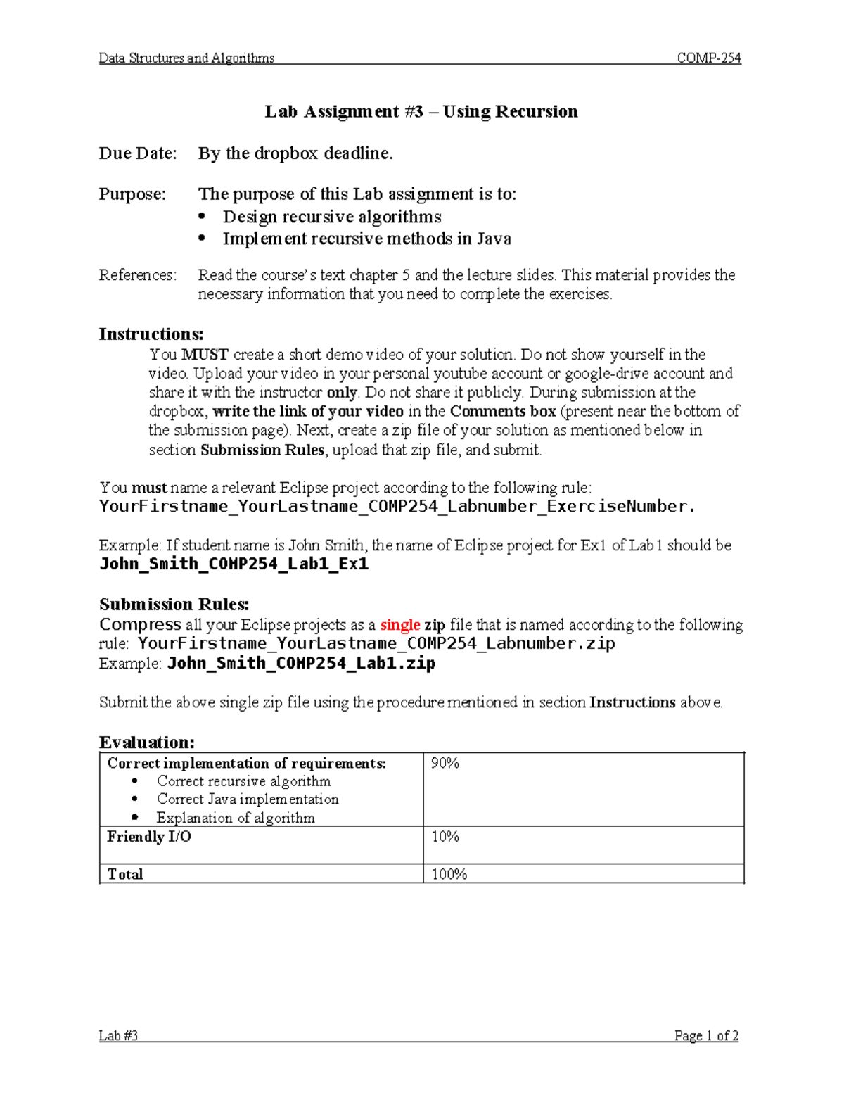 254 - good - Data Structures and Algorithms COMP- Lab Assignment #3 ...