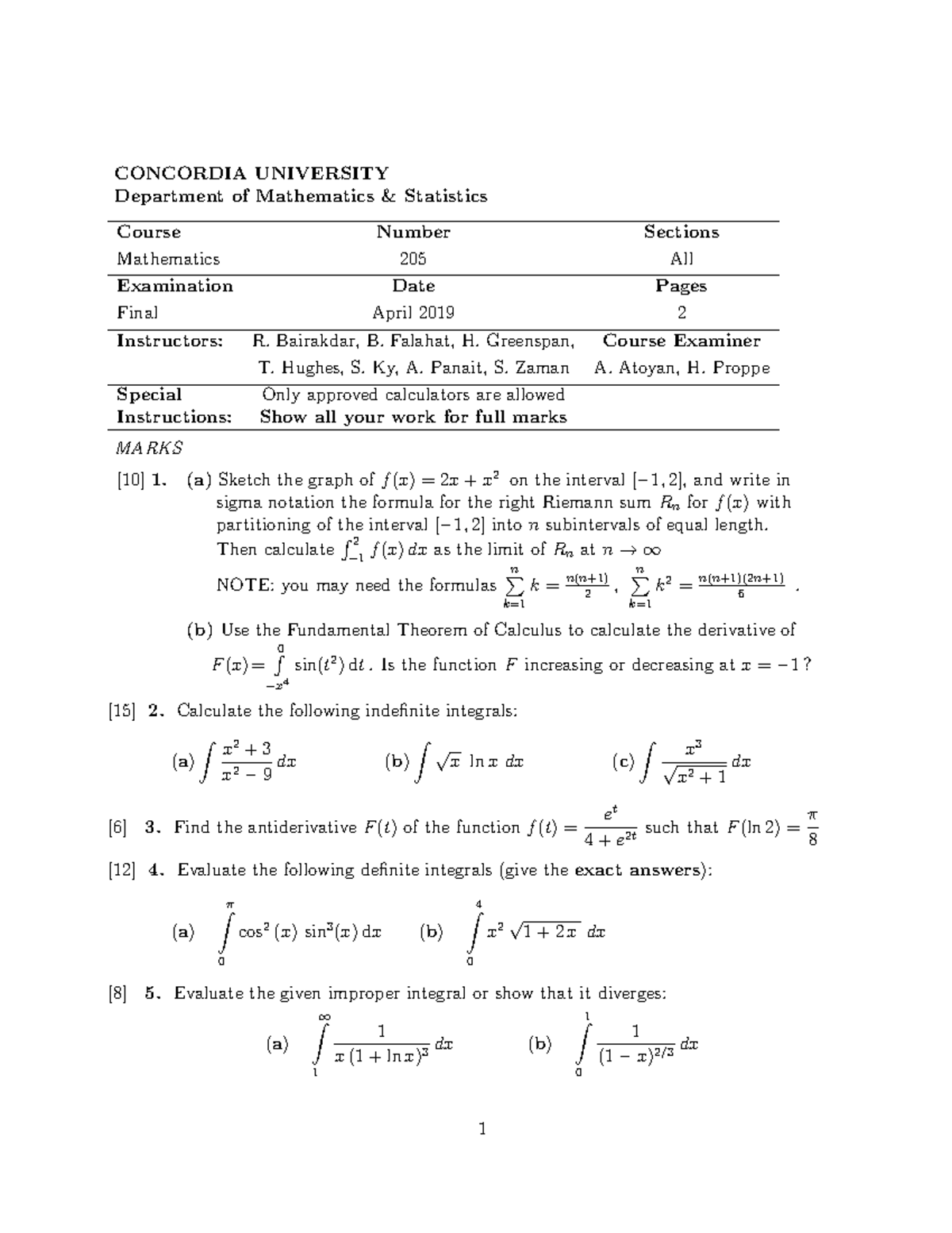 MATH 205 Final Exam Questions and Solutions - April 2019 - Studocu