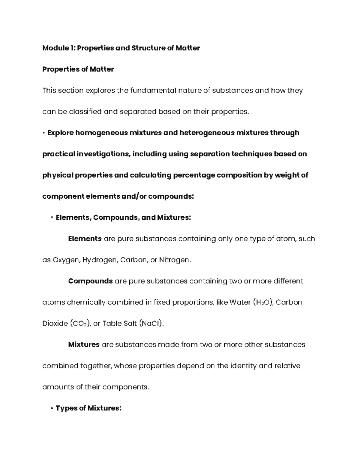Module 1: Properties and Structure of Matter - Chemistry Notes Summary ...