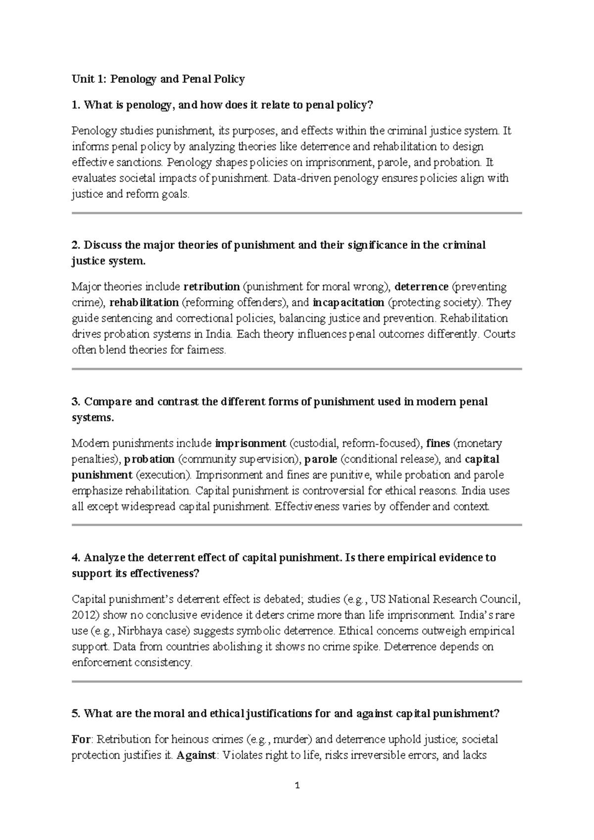 CIA 1: Penology and Penal Policy - Key Concepts and Theories - Studocu