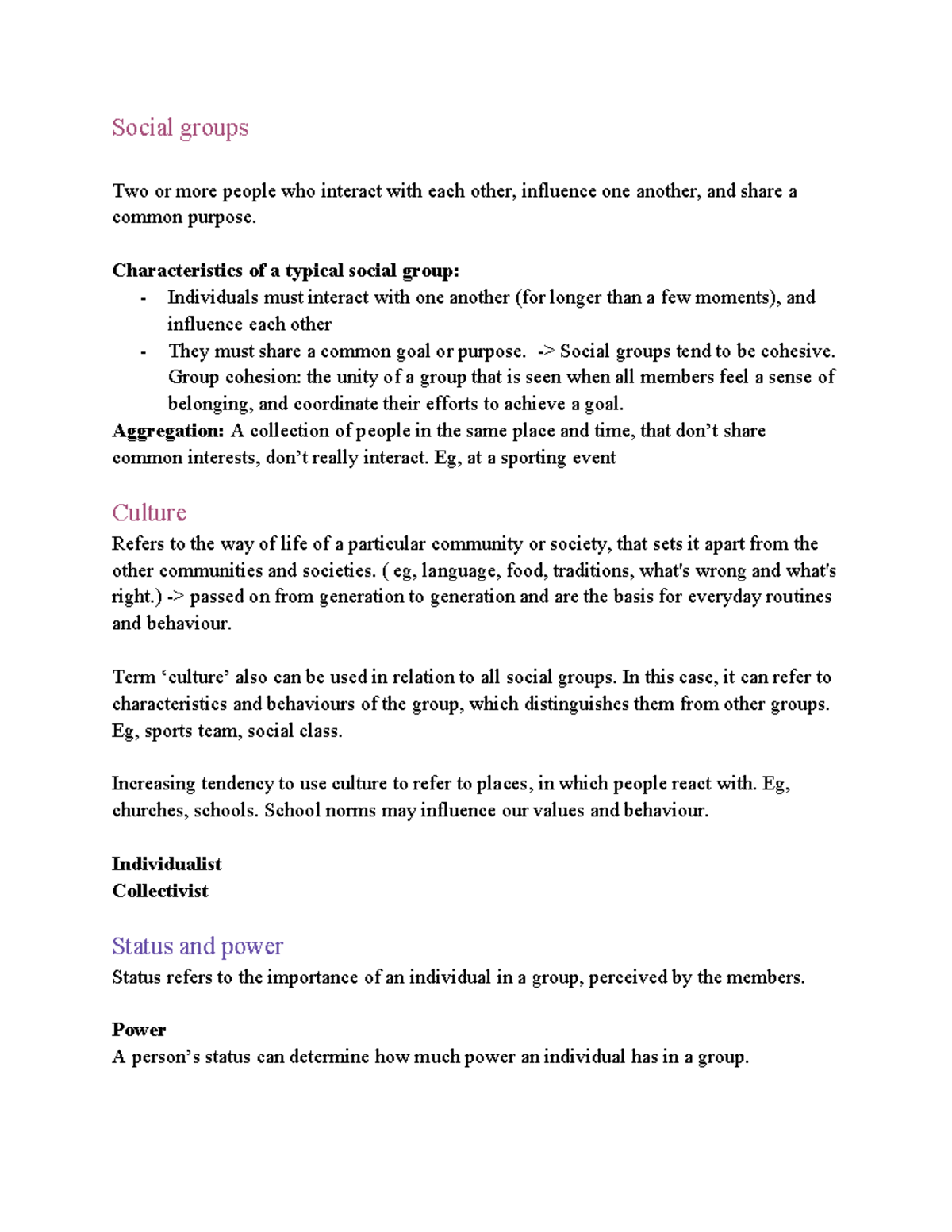 Psych 101 - AOS1: Factors Influencing Individual & Group Behavior Notes ...