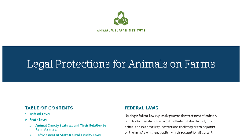 Animal Welfare Institute: Legal Protections for Farm Animals - Studocu