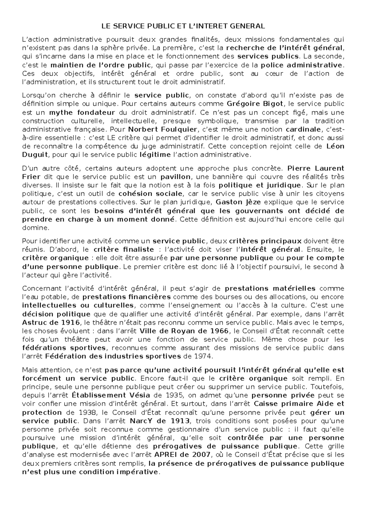 Service public et intérêt général : Concepts clés et principes (Droit ...