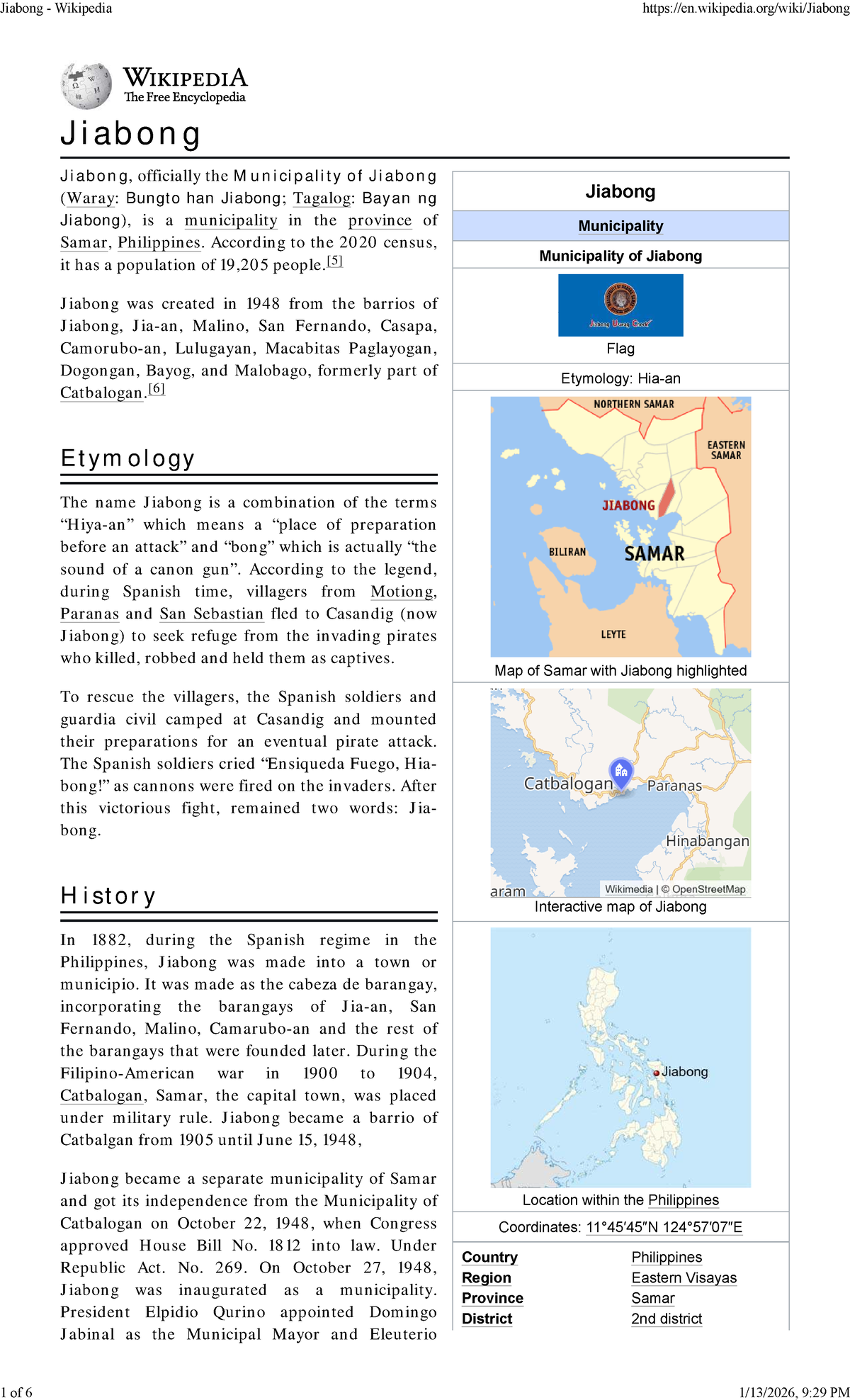Jiabong Municipality Overview: History, Geography, and Education - Studocu