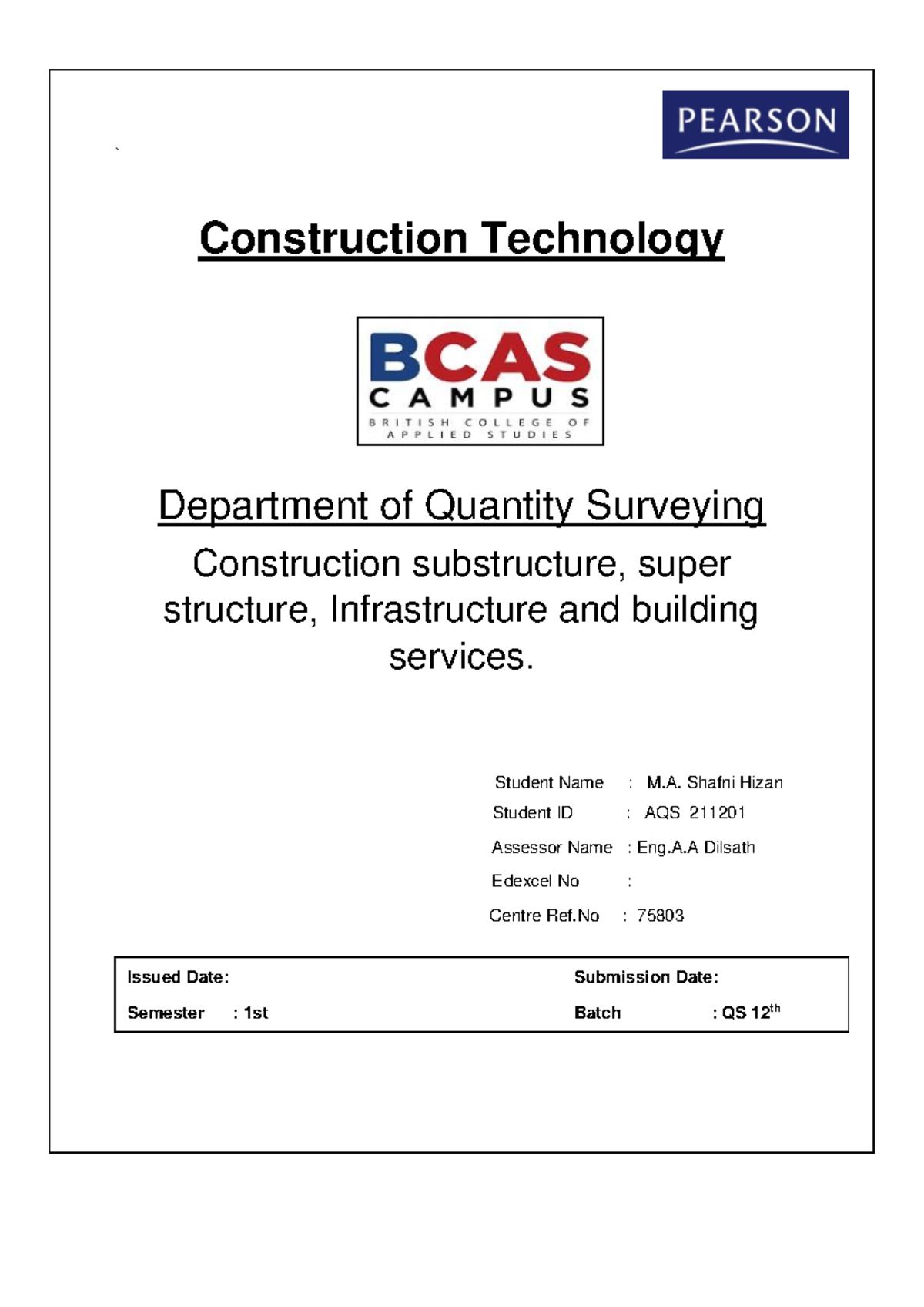 Construction Technology (BTEC QS) - Substructures & Superstructures Insights - Studocu