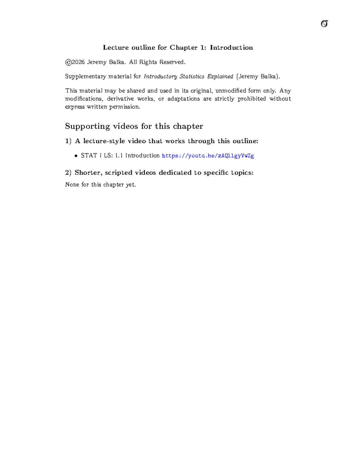 Lecture Outline: Introductory Statistics (STAT I LS) - Chapter 1 - Studocu