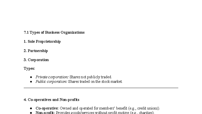 Chapter 7 - Types of Business Organizations & Production Function Notes ...