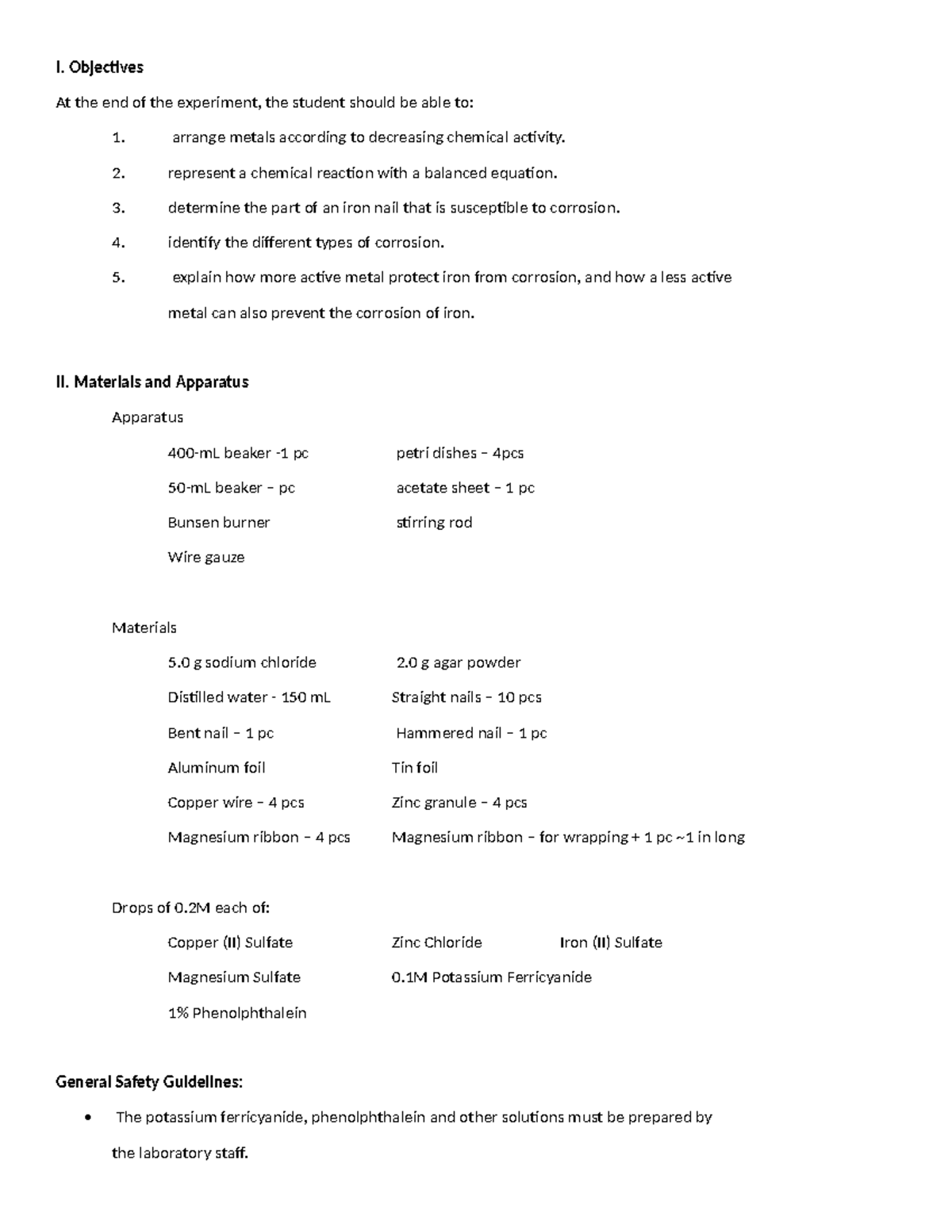 Lab report - afafsf - I. Objectives At the end of the experiment, the ...