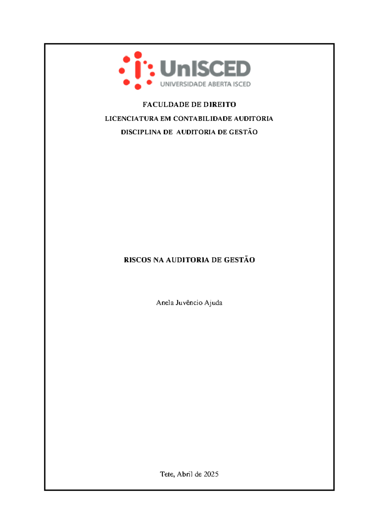 Riscos e Estratégias em Auditoria de Gestão - Lic. Contabilidade - Studocu