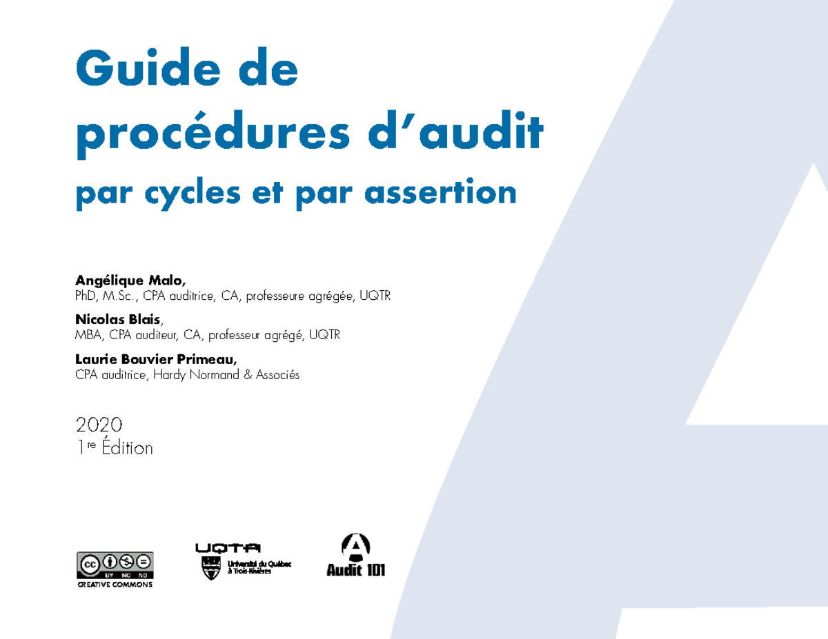 Guide des Procédures d'Audit: Assertions et Cycles - UQTR - Studocu