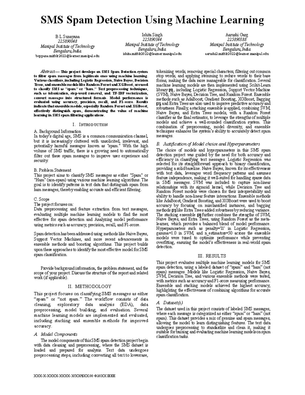 SMS Spam Detection Using ML: Project Report for CS225890048 - Studocu