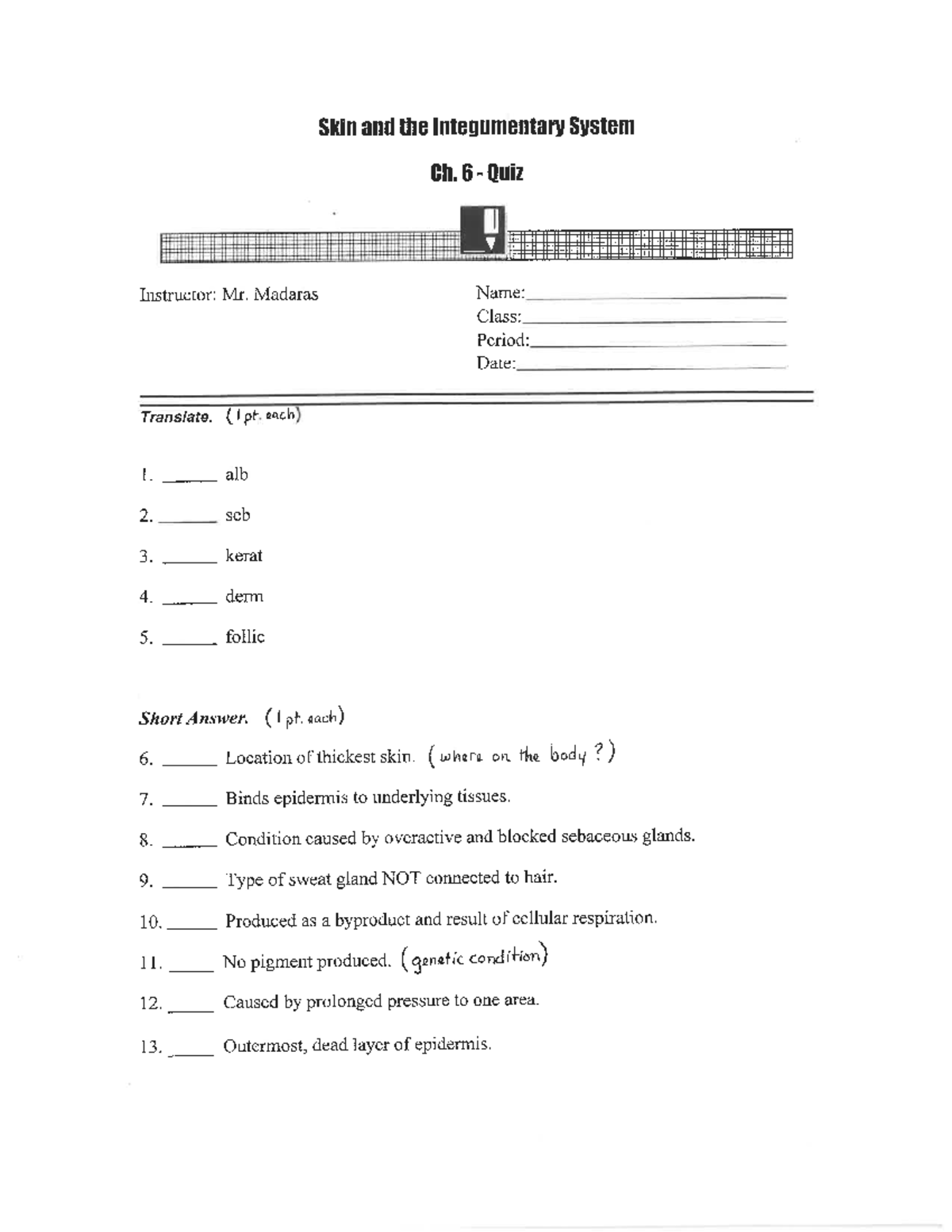 Skin and the Integumentary System Ch. 6 Quiz - Studocu