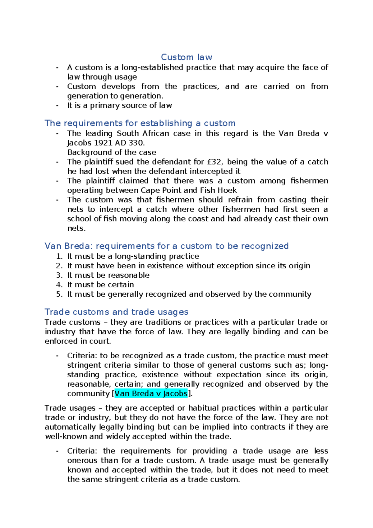 Custom Law Summary (Topic 7-10) - Introduction to Law (Postgraduate ...