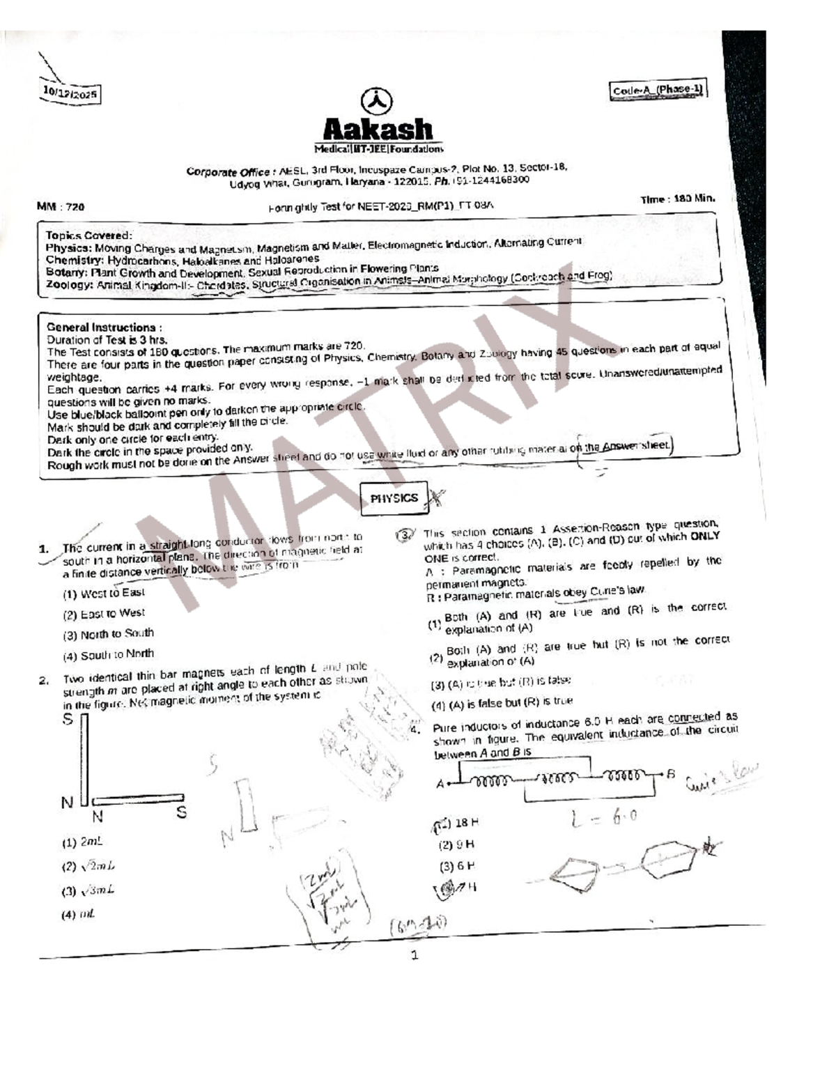 Fortnightly Test for NEE: Physics, Chemistry, Botany, Zoology Topics ...
