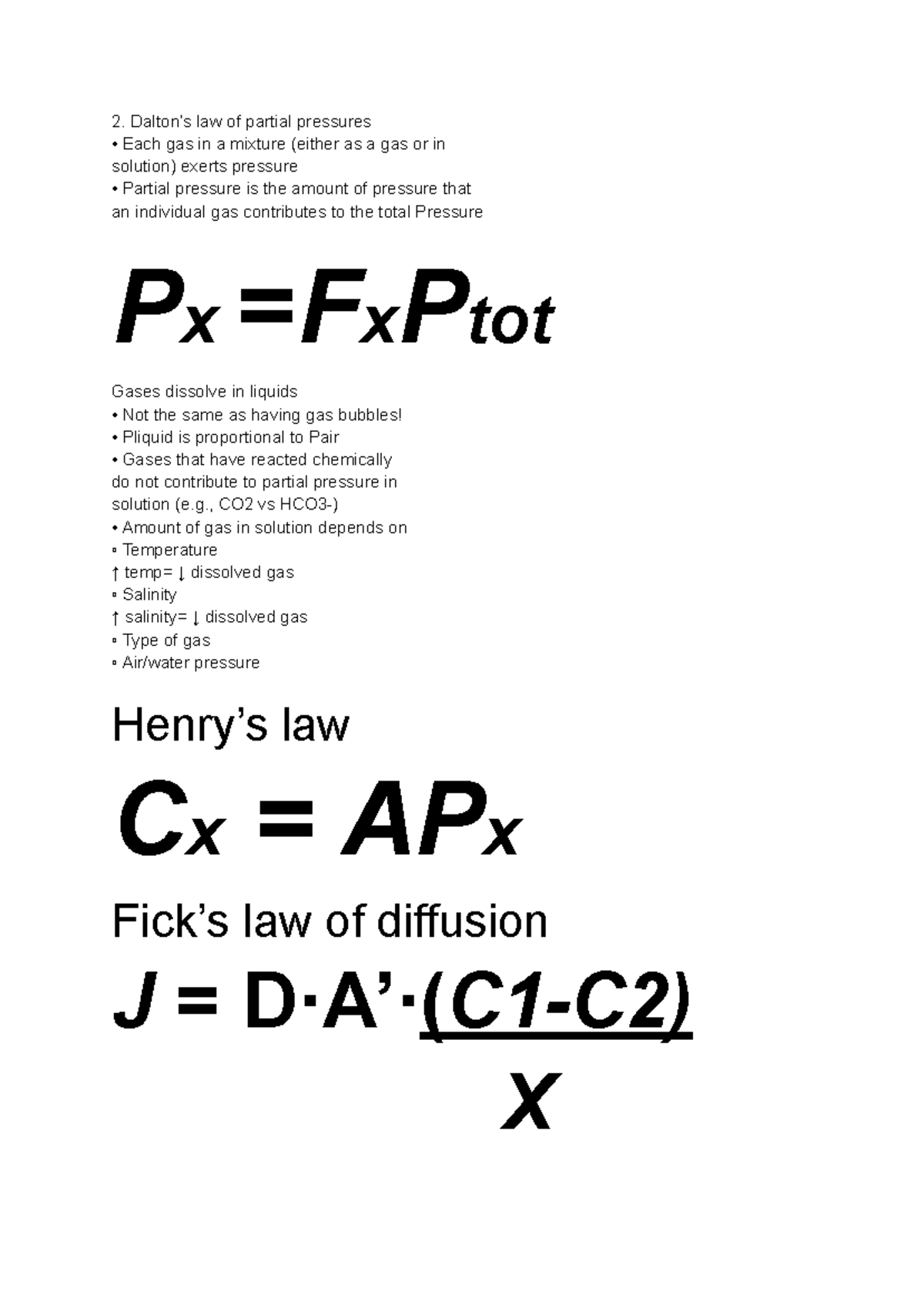 2601 - Gas Laws - 2. Dalton’s law of partial pressures Each gas in a ...