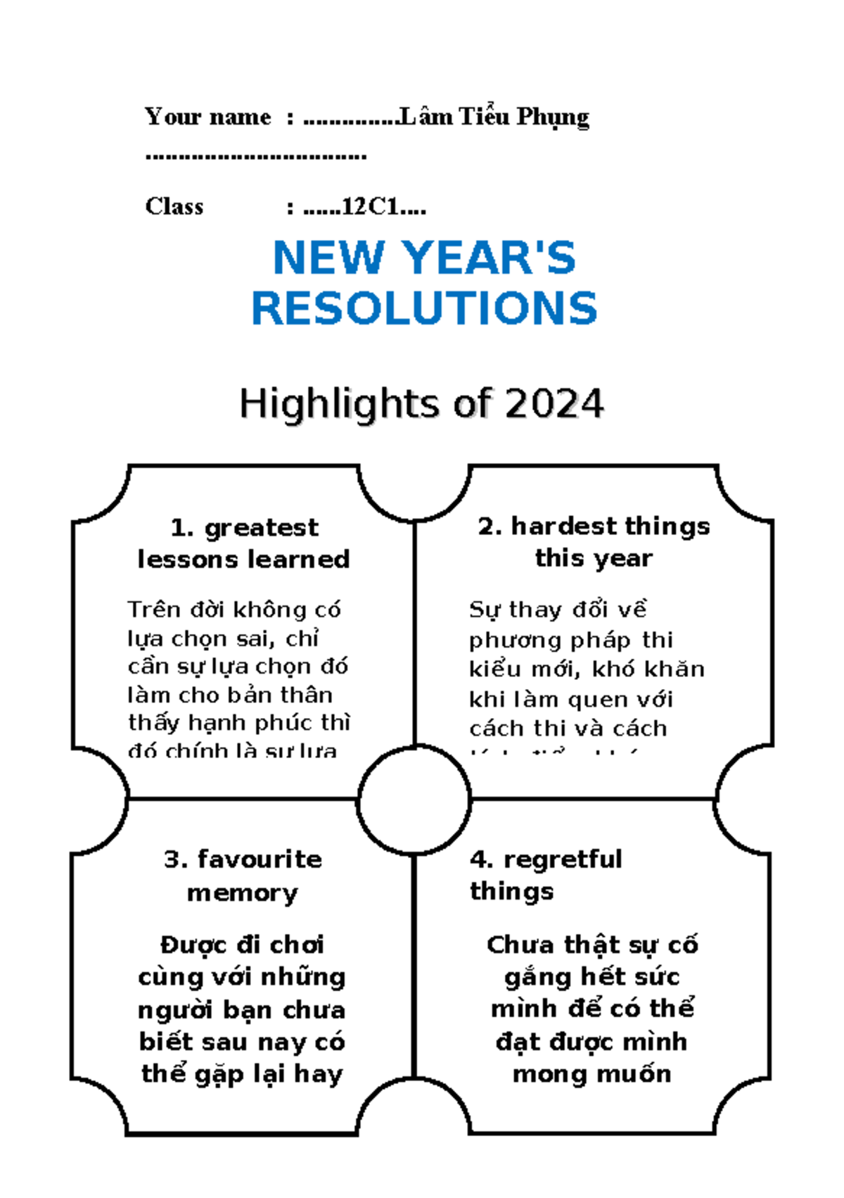 New Year Resolutions 2024: Lessons & Memories (Class 12C1) - Studocu