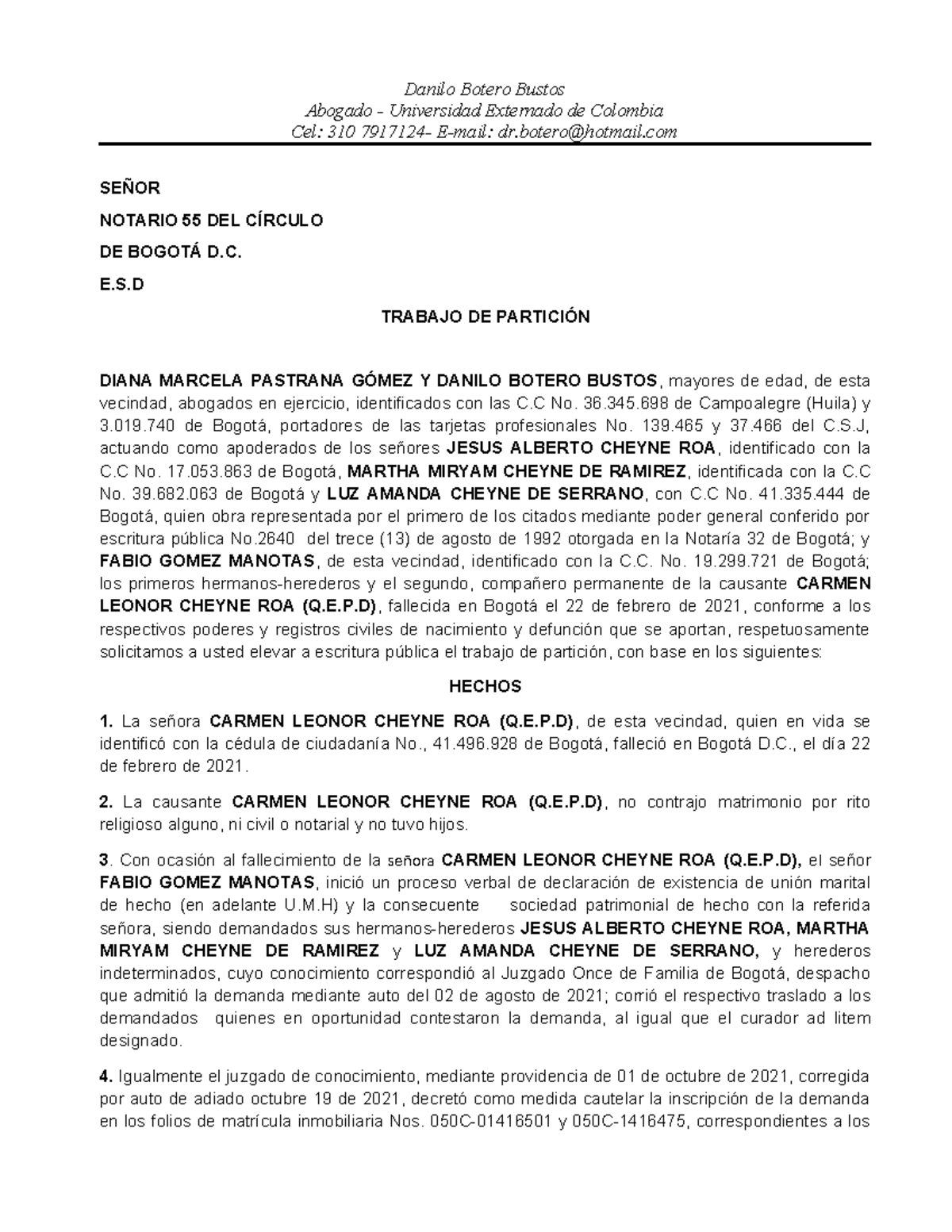 Trabajo de Partición de Herencia - Cheyne Roa - Abogados - Studocu