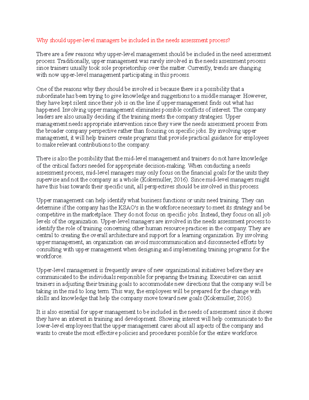Discussion #1 on Upper-Level Management in Needs Assessment (3343 ...