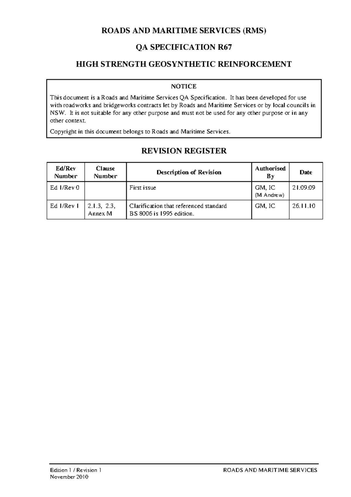 RMS R67 QA Specification for High Strength Geosynthetic Reinforcement ...