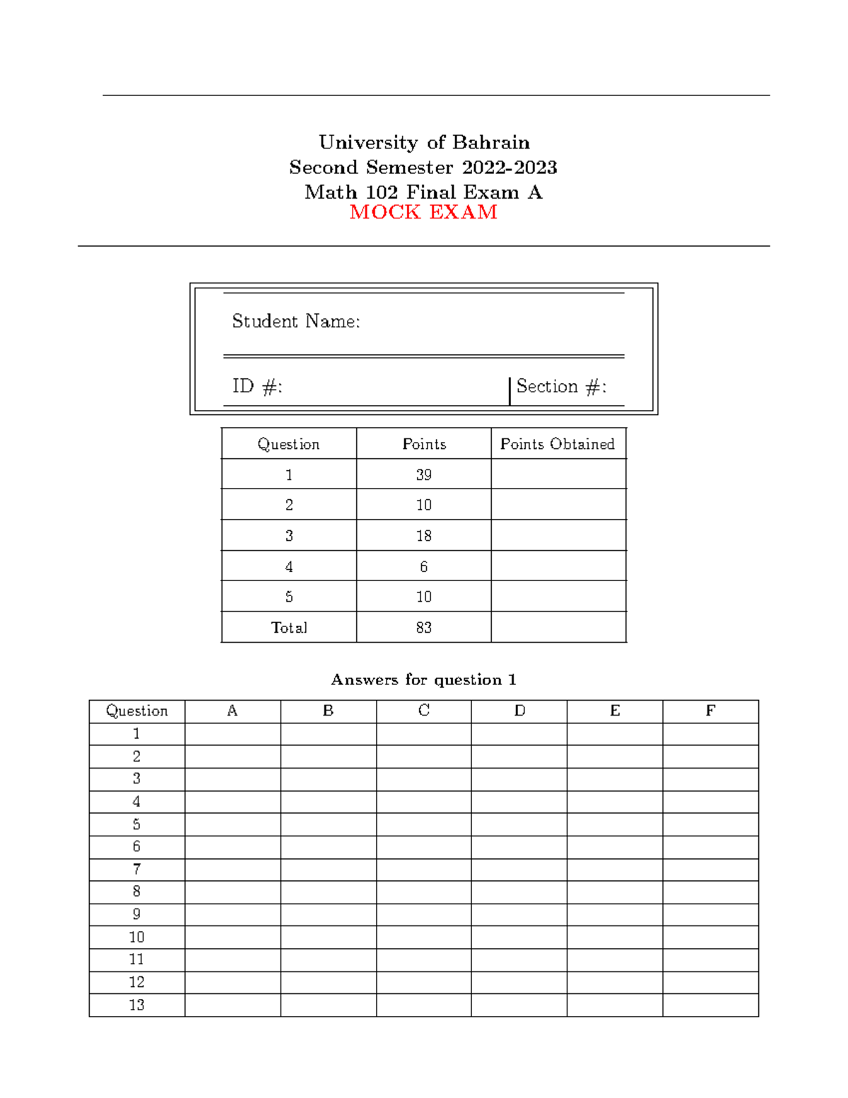 Math 102 Final Exam A Mock University Of Bahrain Studocu