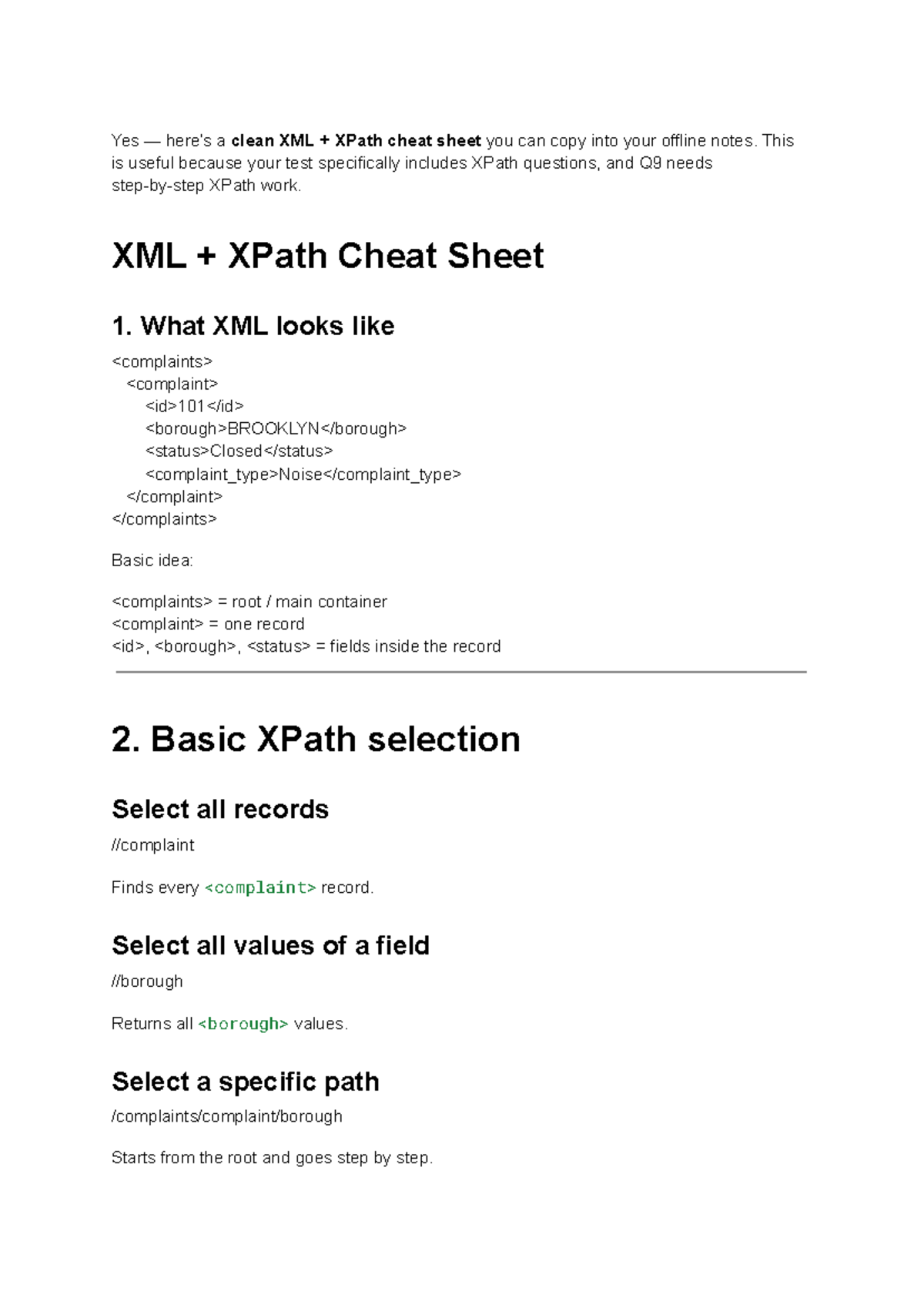 XML XPath Cheat Sheet for Exam 2 Prep - HELLODDW - Studocu