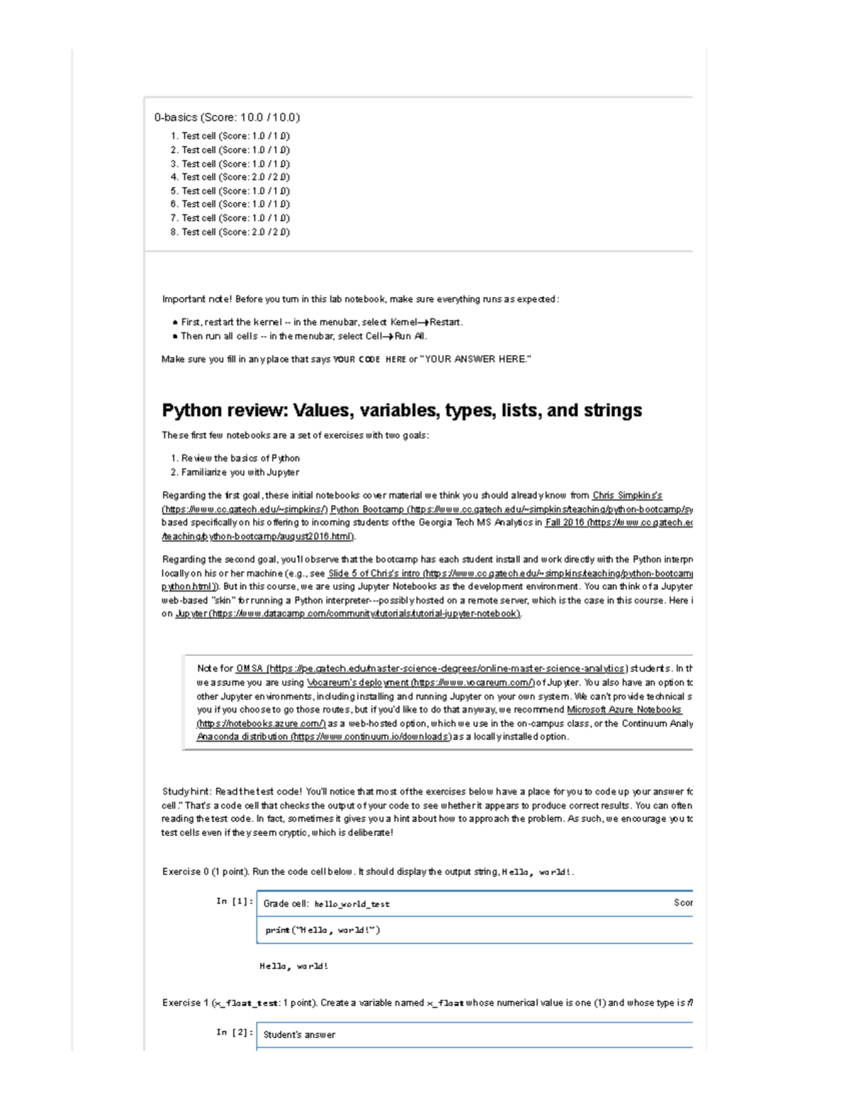 Notebook 1: Python Basics & Jupyter Exercises Solutions - Studocu