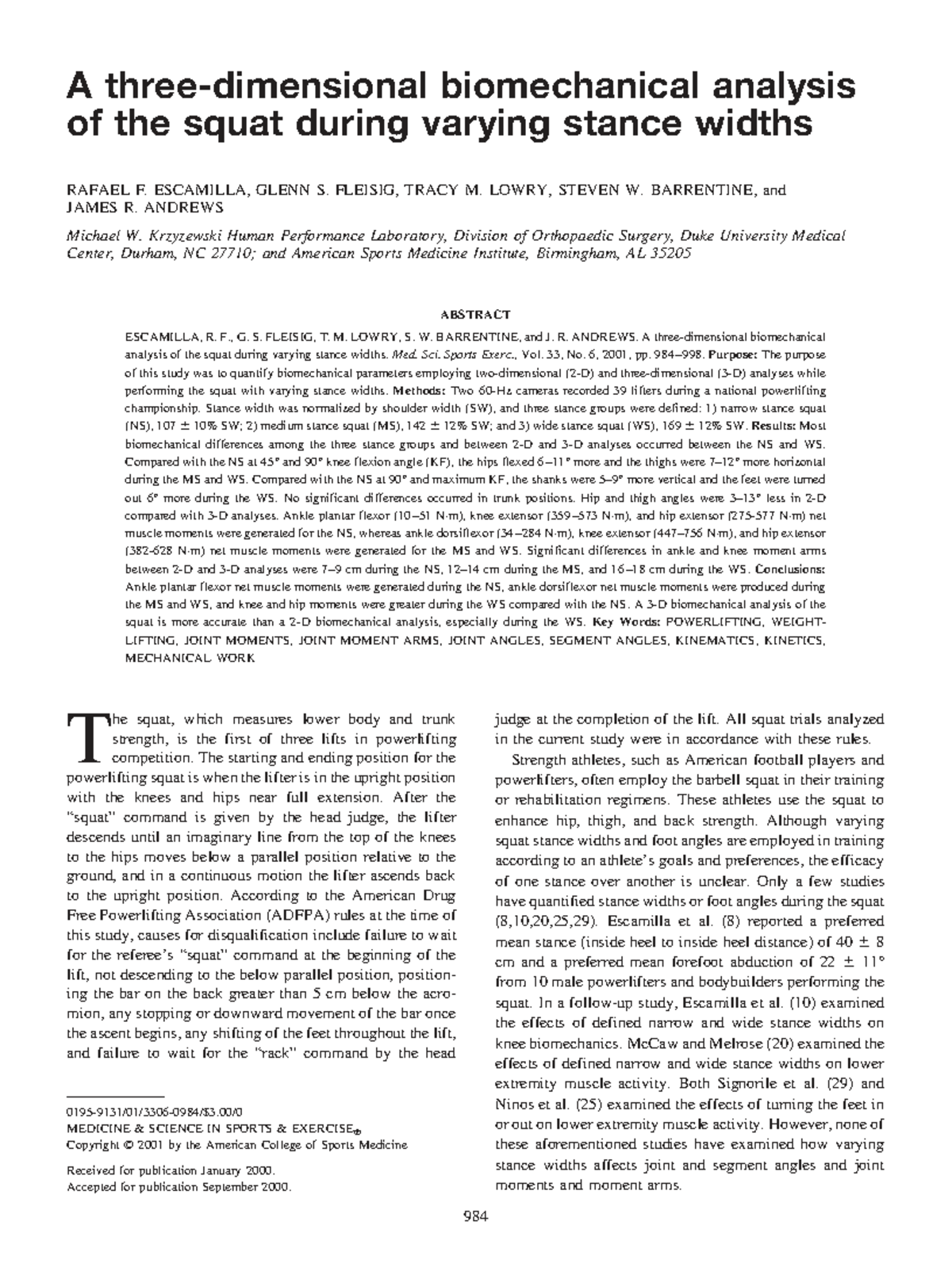 3D Biomechanical Analysis of Squat with Varying Stance Widths - Studocu