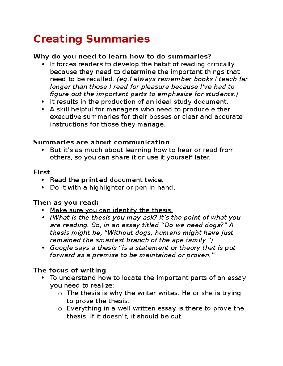 How to make a summary v1 - COM101 - Seneca College - Studocu