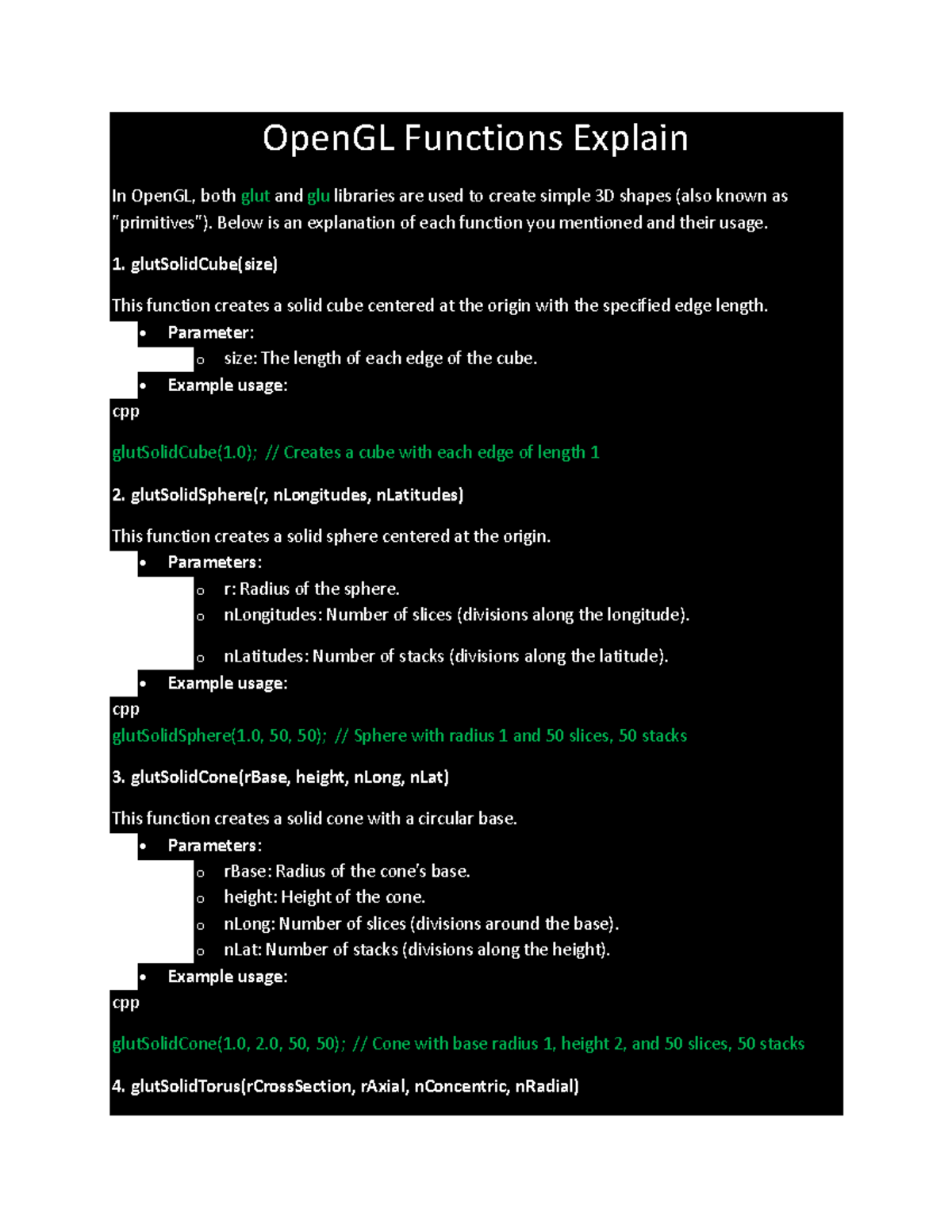OpenGL Functions Overview: glut and glu Libraries Explained - Studocu