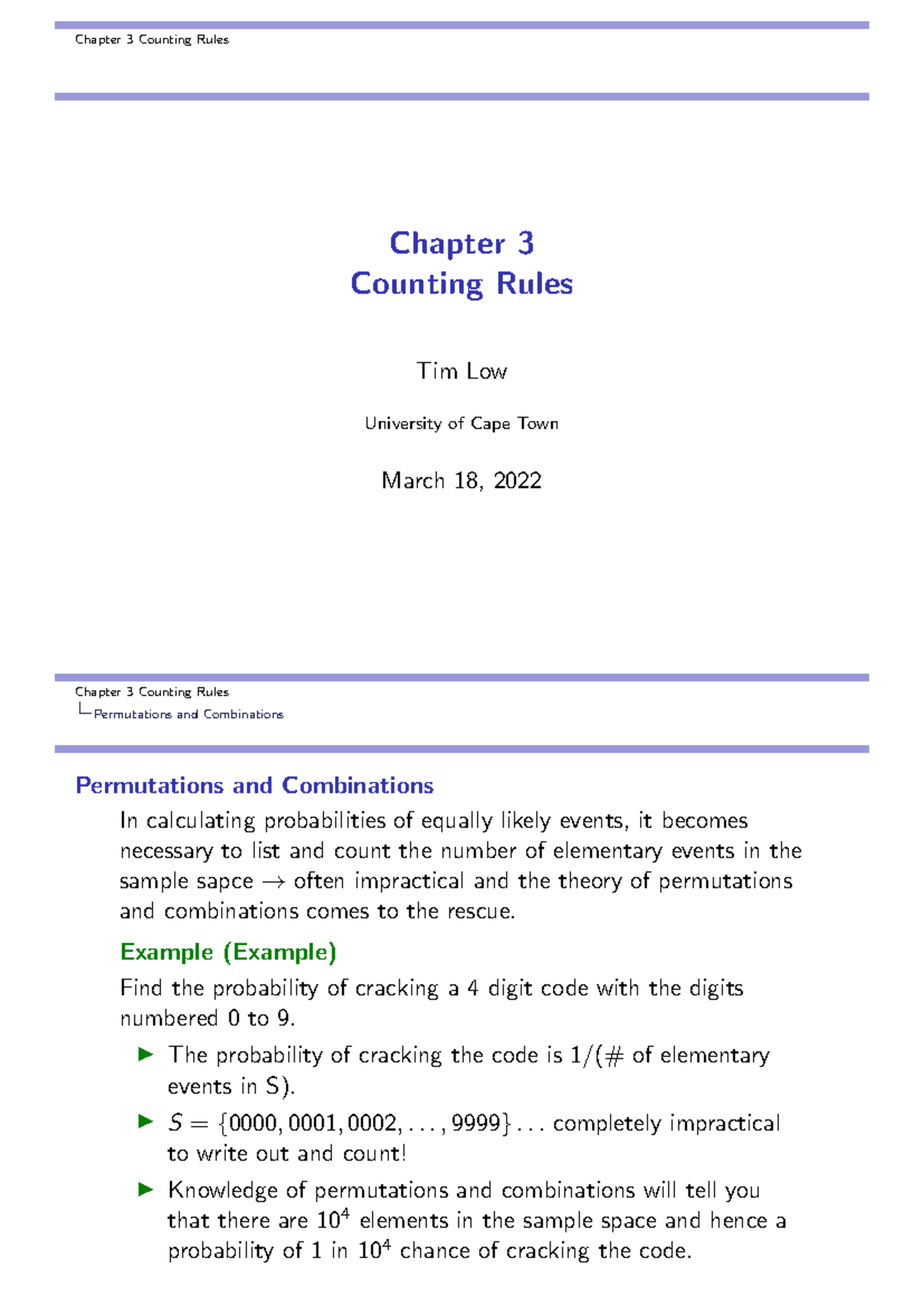 Chapter 3 - Handout on Counting Rules: Permutations & Combinations ...