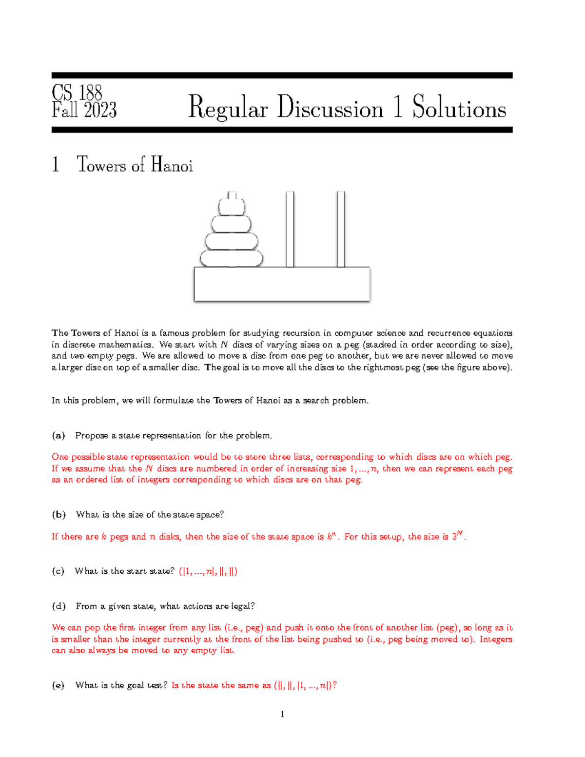 CS 188 Fall 2023 Regular Discussion 1 Solutions Overview - Studocu