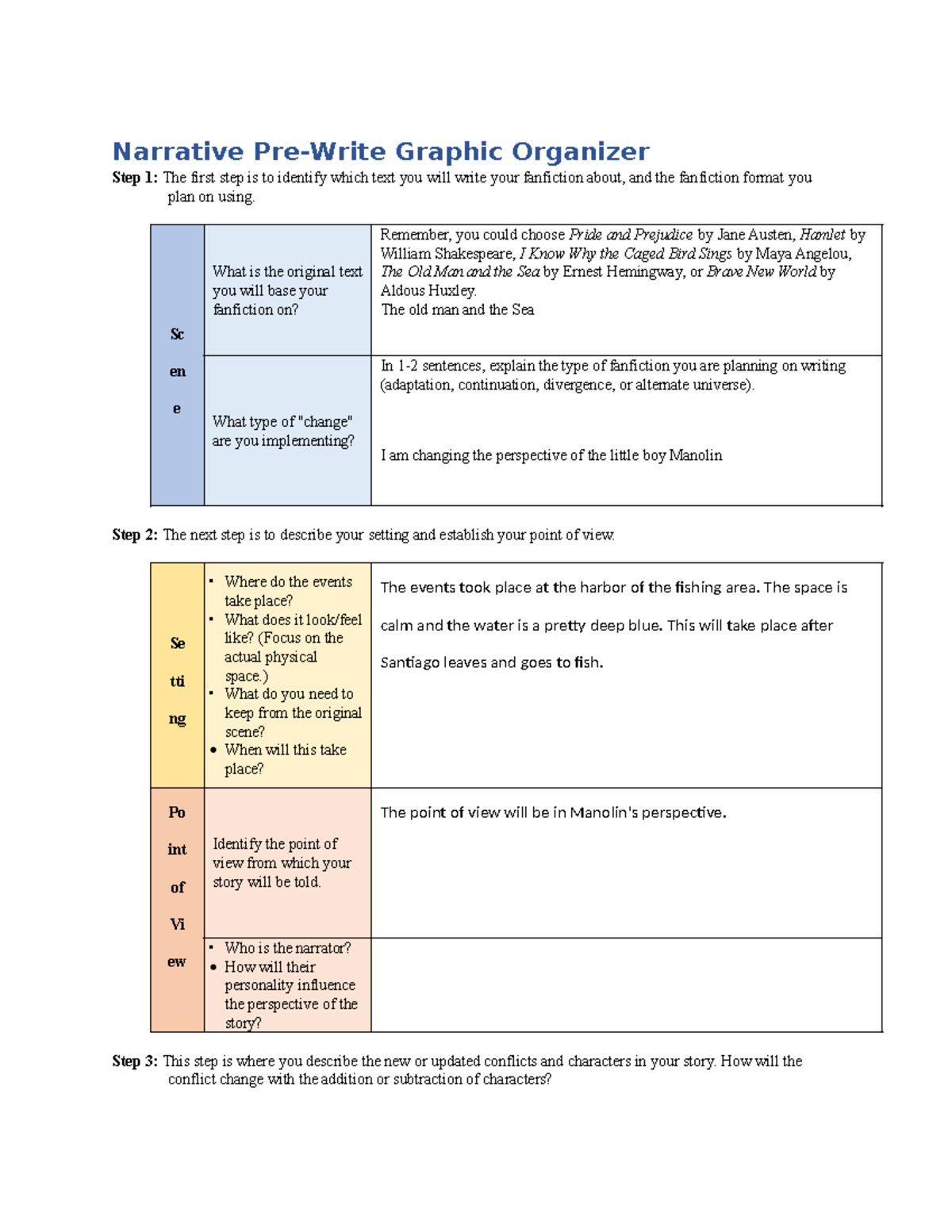 Narrative Pre-Writing Graphic Organizer for Fanfiction Project - Studocu