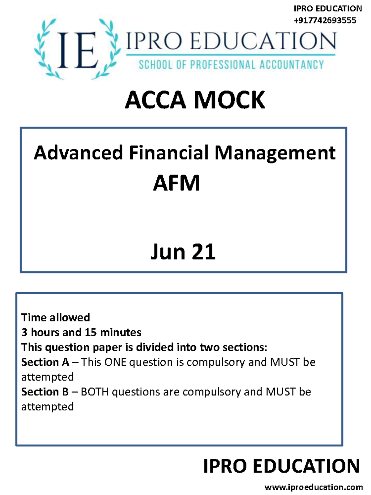 ACCA AFM Jun 21 Mock Exam: Questions & Formulas Analysis - Studocu