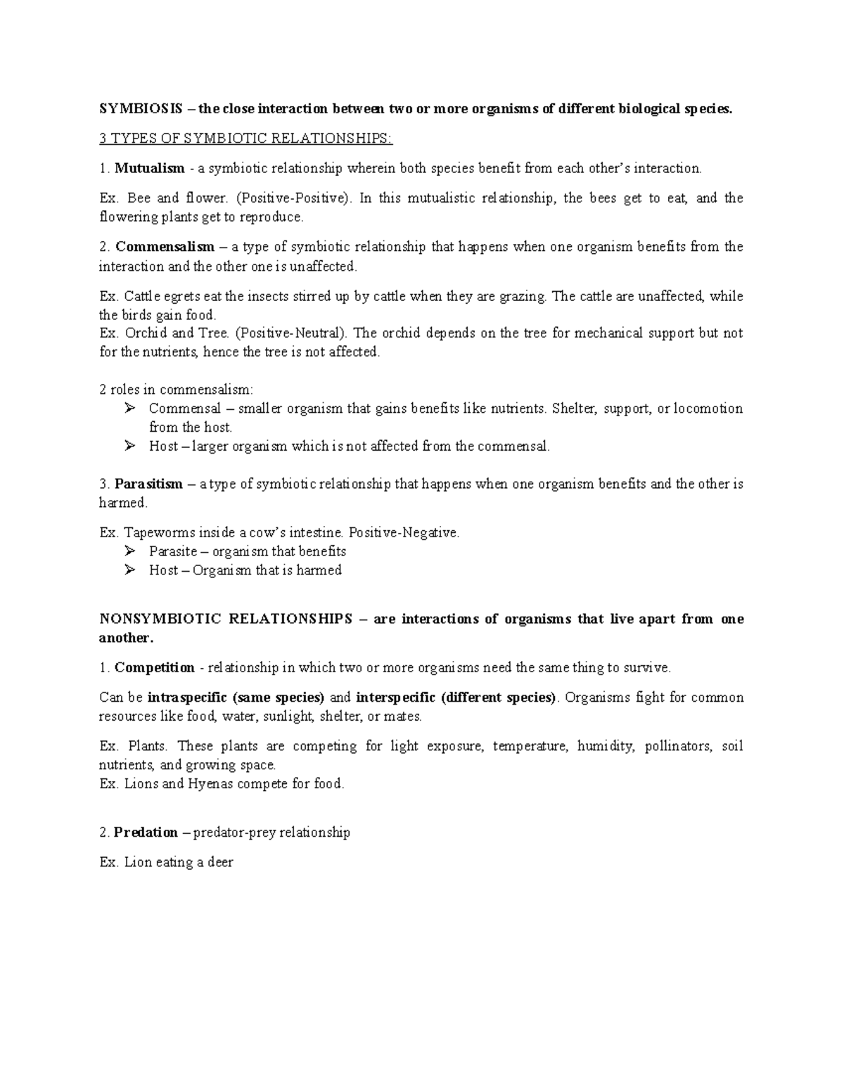 Ecological Relationships: Symbiosis and Interactions in Biology - Studocu