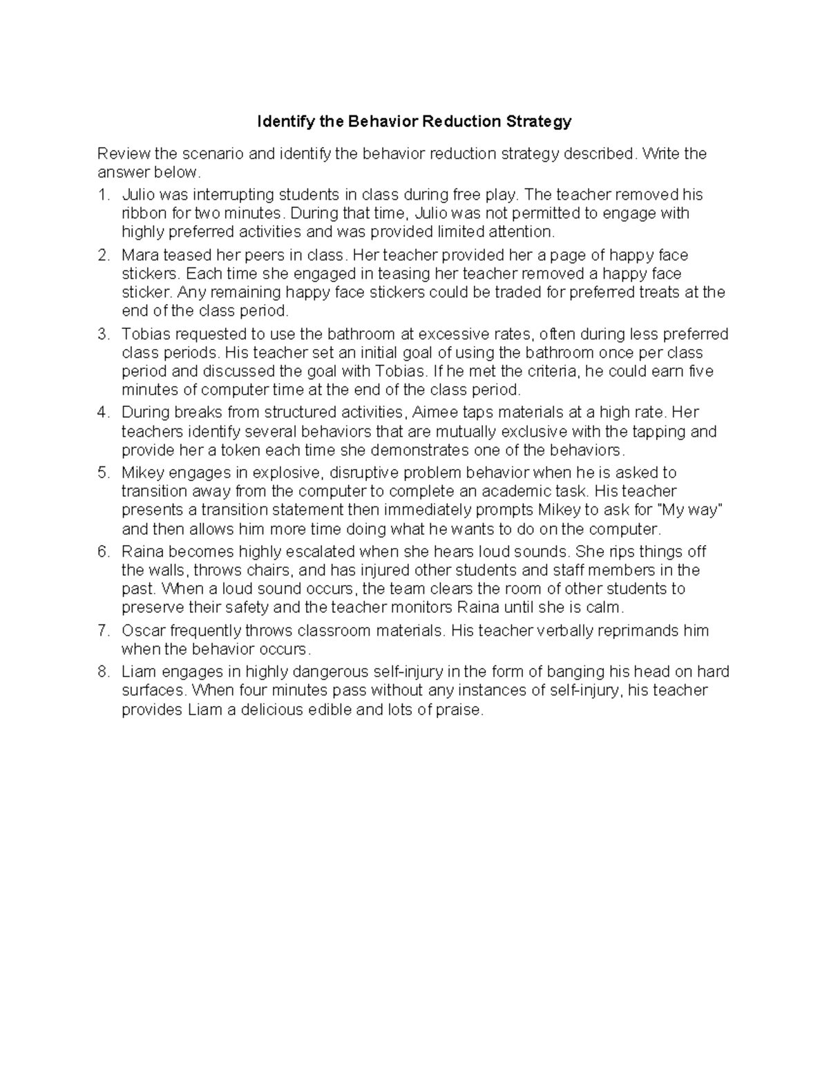 Assignment Chapter 9 - Behavior Reduction Strategies in Biology - Studocu