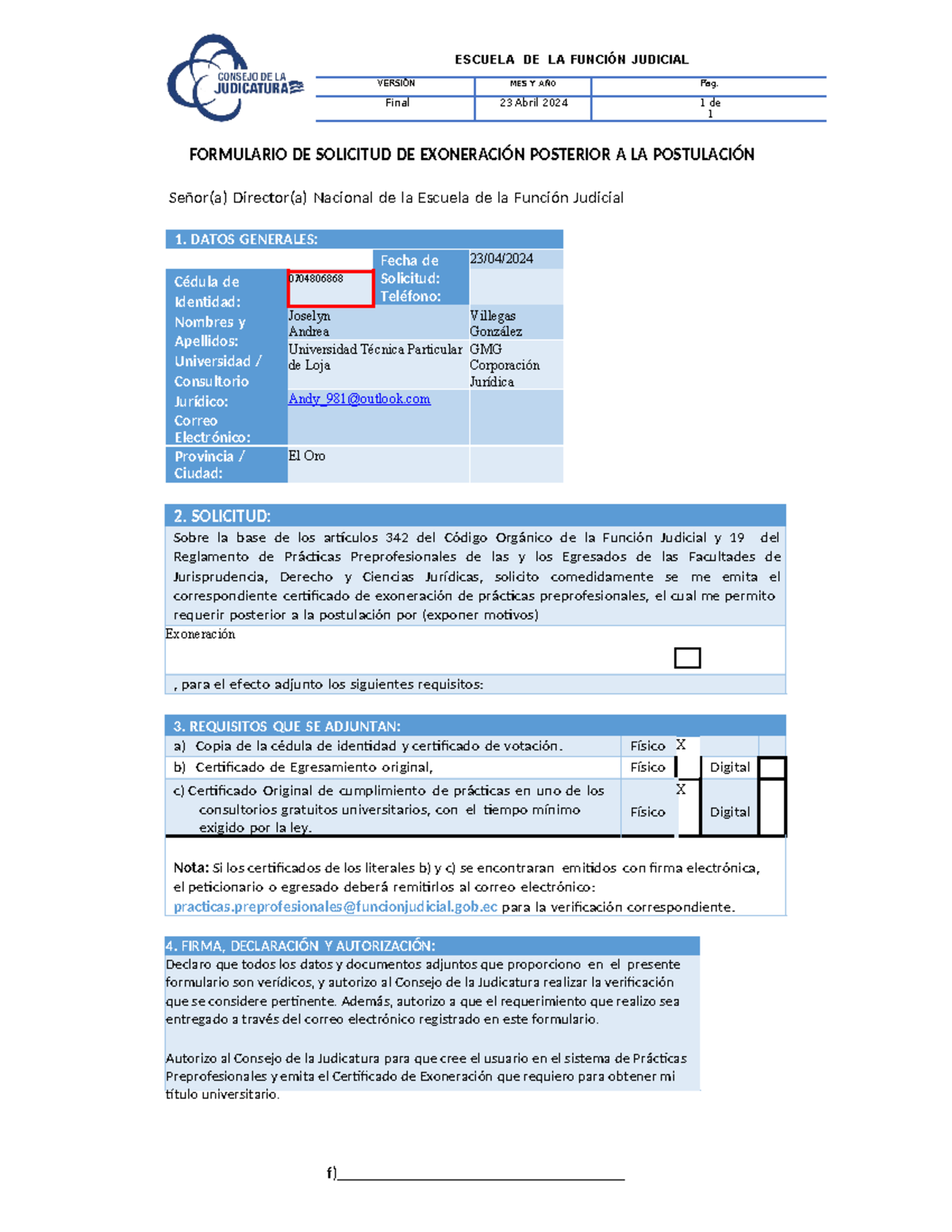 Solicitud de Exoneración de Prácticas Preprofesionales - Formulario - Studocu