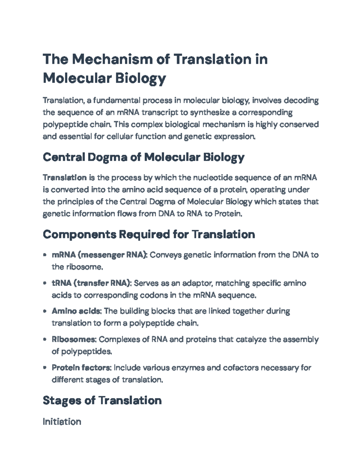 Mechanism of Translation in Molecular Biology: Stages and Importance ...